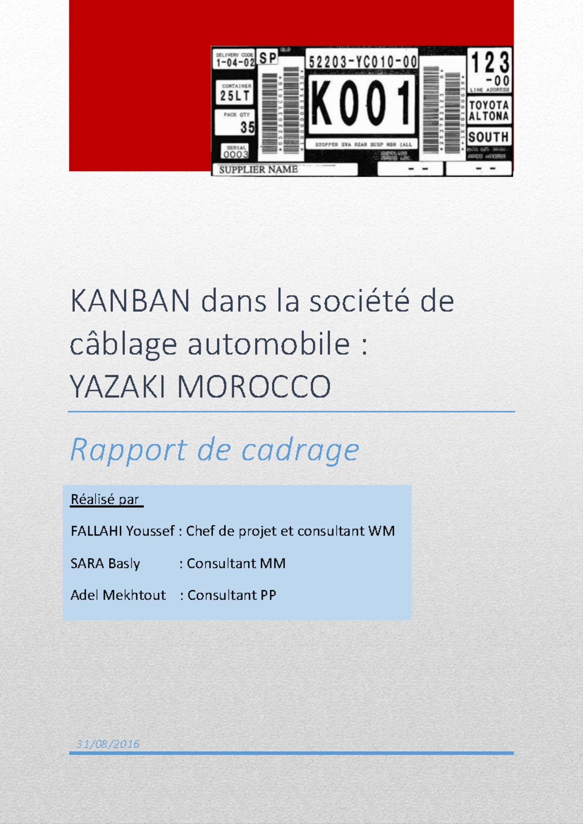 LIvrable projet Kanban Yazaki - KANBAN dans la société de câblage ...
