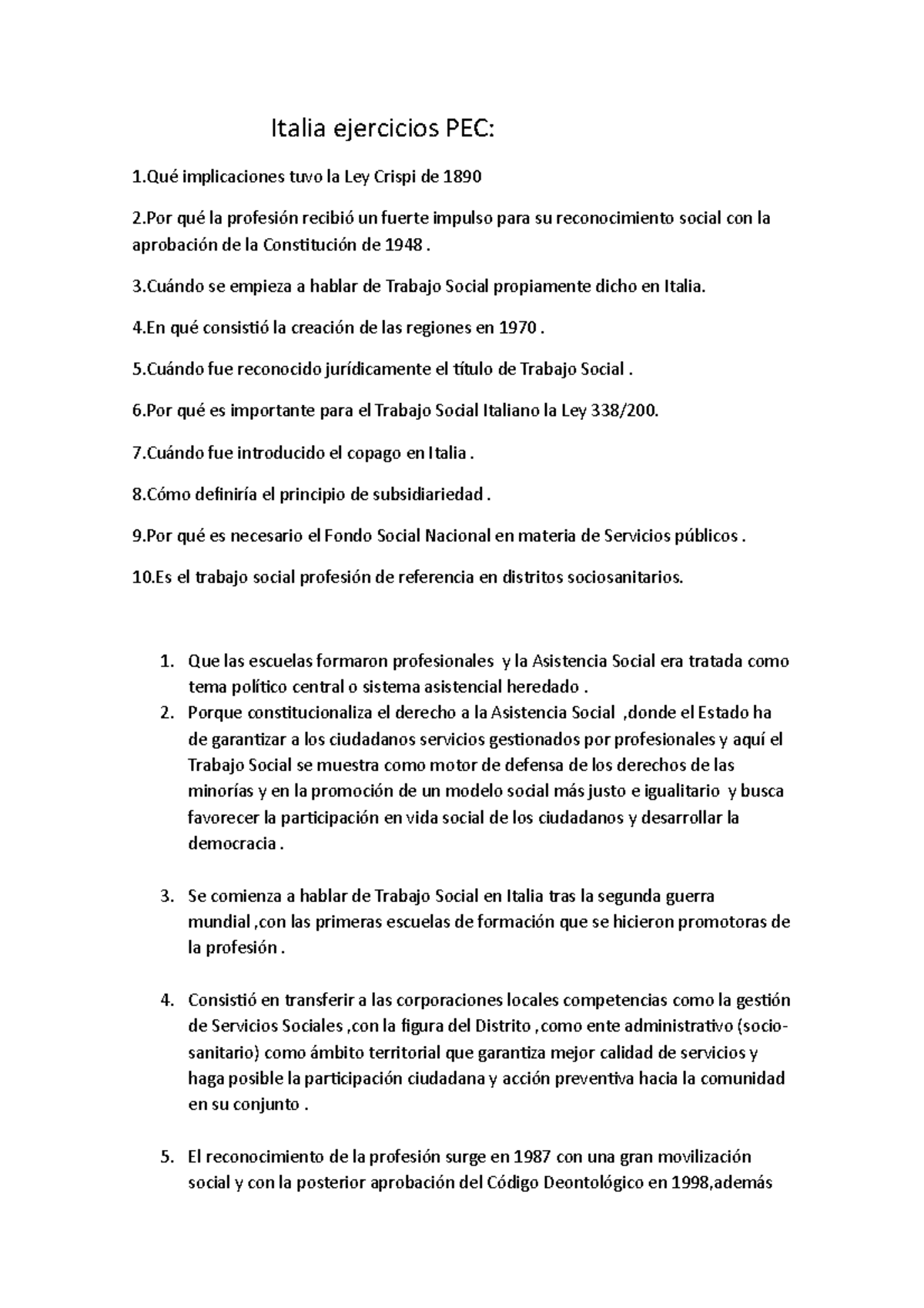 Italia ejercicios PEC 2 - Italia ejercicios PEC: 1é implicaciones tuvo la Ley Crispi de 1890 2 ...