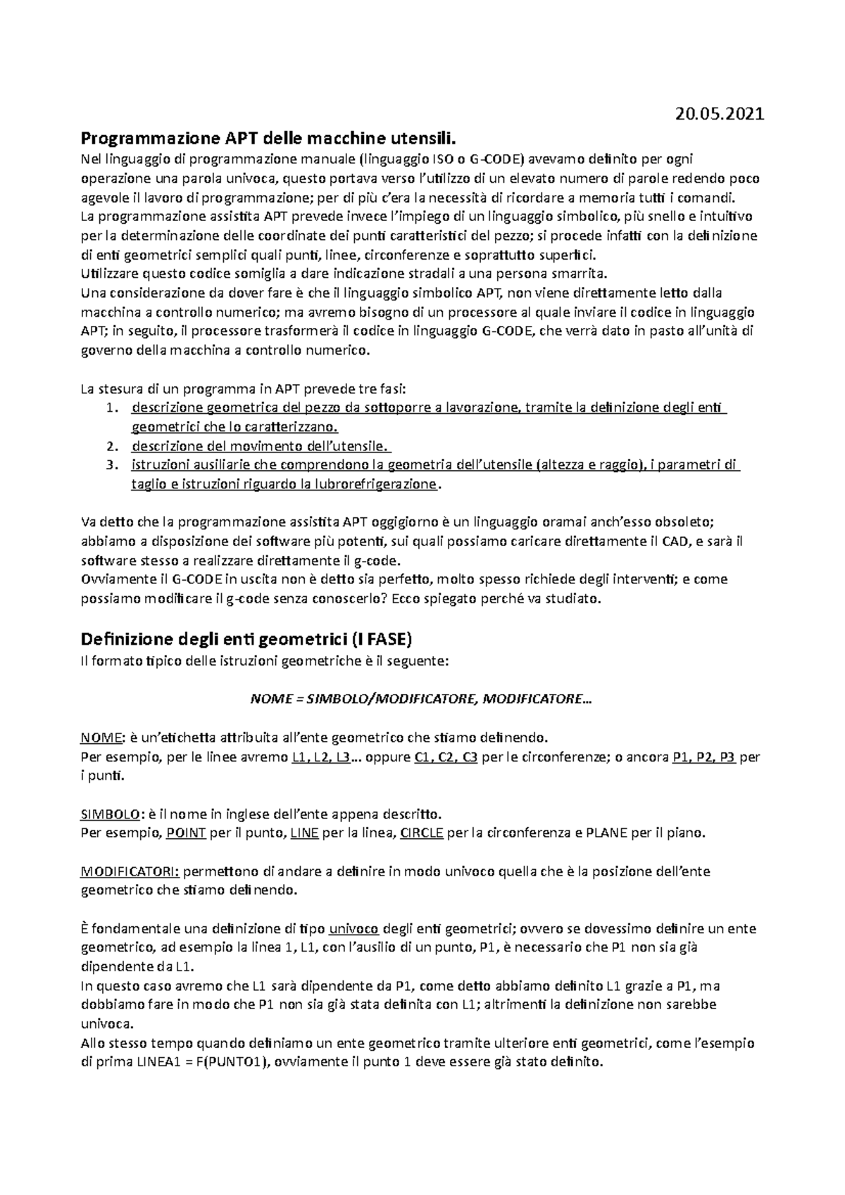 Programmazione APT per macchine CNC - 20. Programmazione APT delle ...