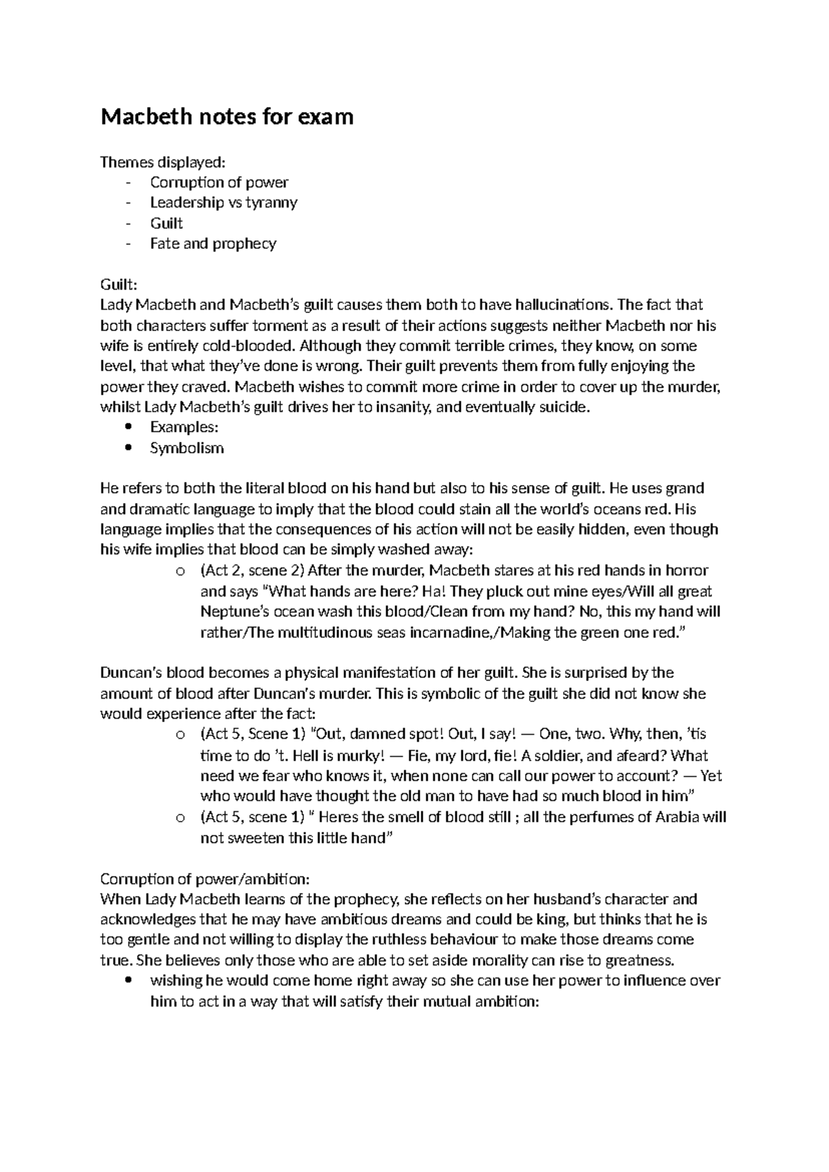 Macbeth notes for exam - Macbeth notes for exam Themes displayed ...