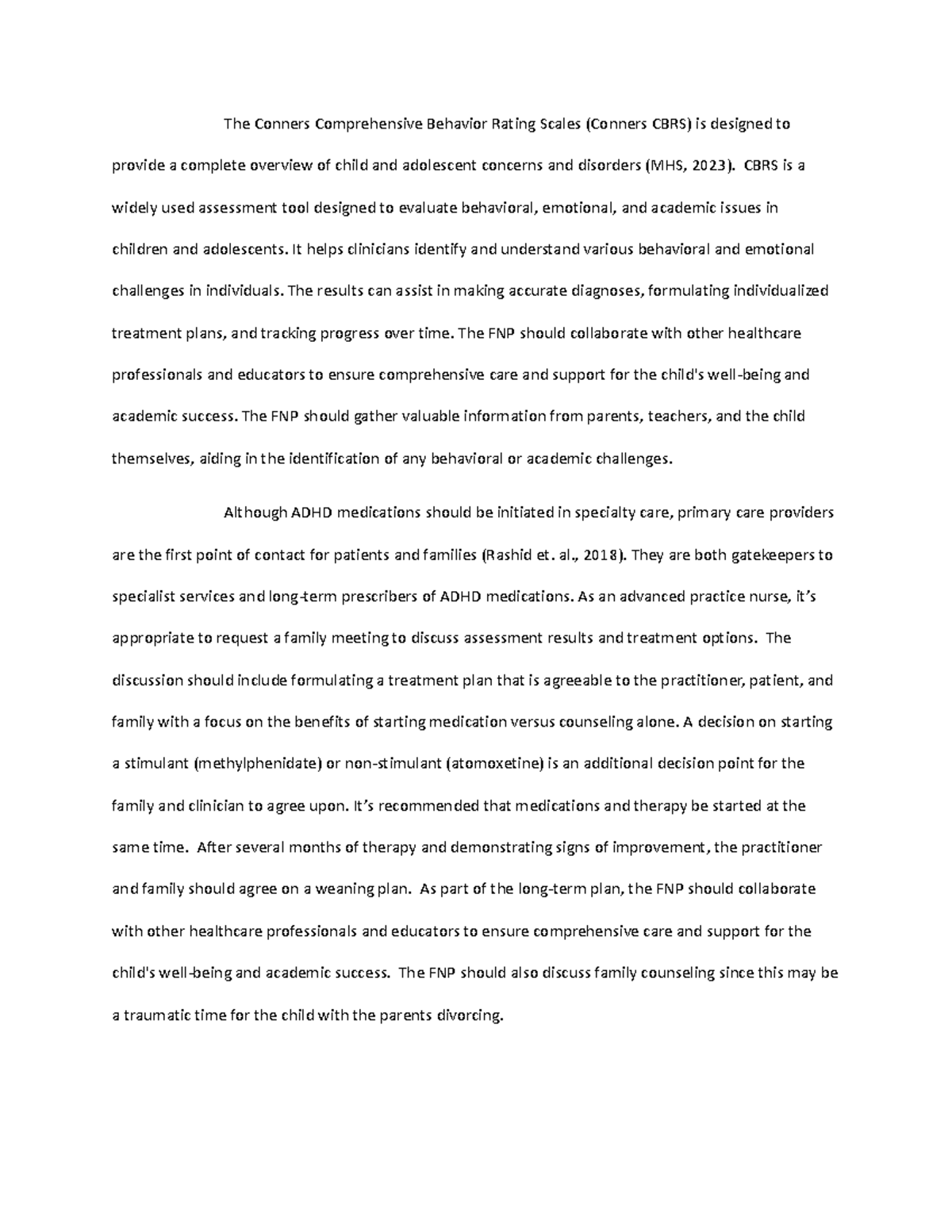 MSN591 Week 8 Q1 CBRS - Assignment - The Conners Comprehensive Behavior ...