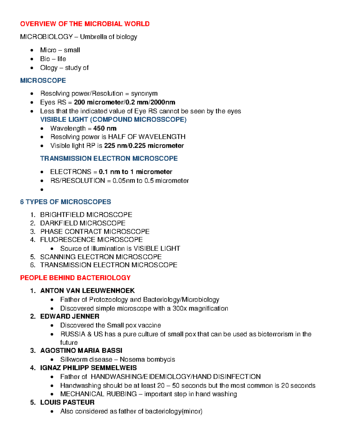 Bacte LEC 1 Reviewer mODULE 1 - OVERVIEW OF THE MICROBIAL WORLD ...