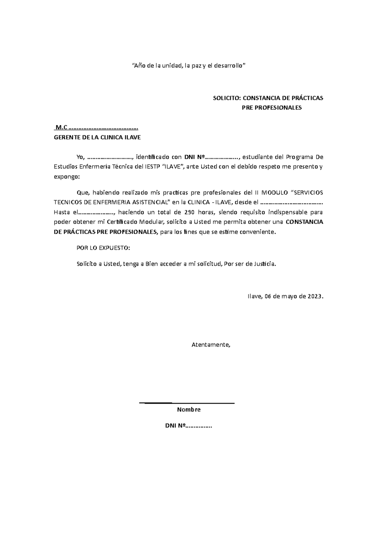 Solicitud de practicas II modulo - Proceso de Atencion en Enfermeria ...