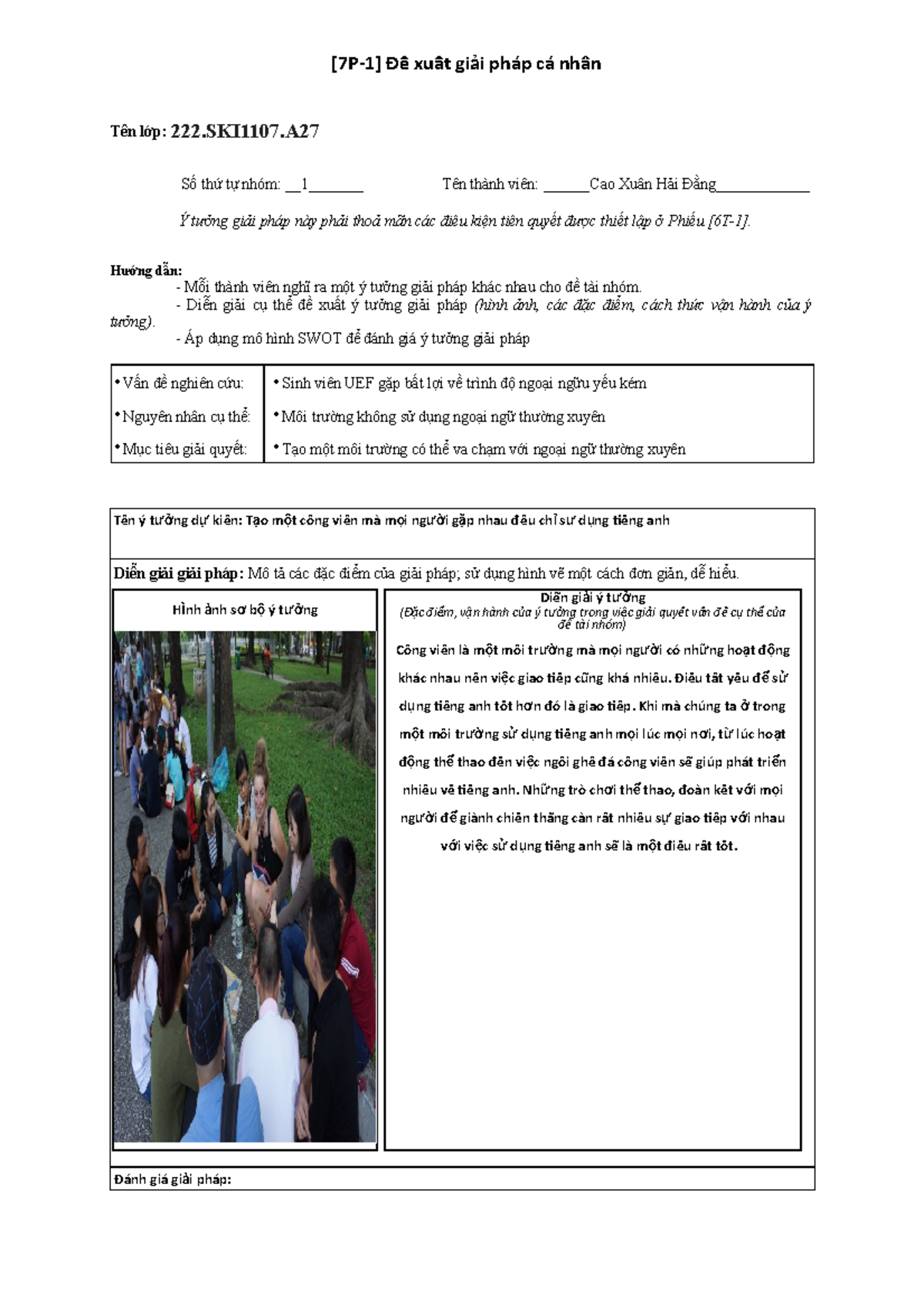 [7P-1] Hải Đăng - hmmm - [7P-1] Đềề xuấất gi i pháp cá nhấnả Tên lớp: 222.SKI1107 Số thứ tự nhóm ...