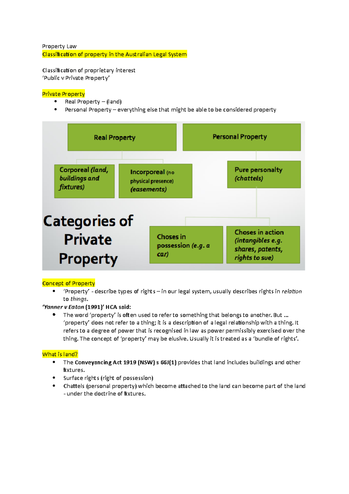 Property Law Notes - Property Law Classification of property in the ...