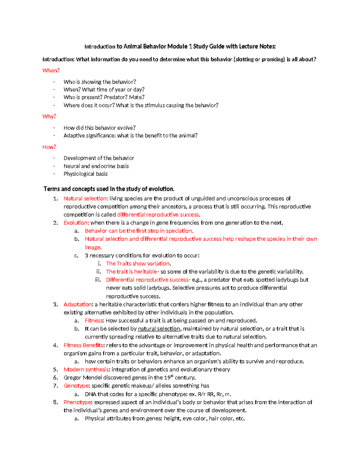 Module 1 Notes - Introduction to Animal Behavior Module 1 Study Guide ...
