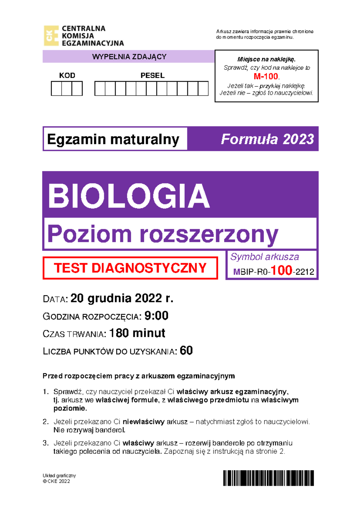 MBIP R0 100 2212 - aaa - Układ graficzny © CKE 2022 ####### WYPEŁNIA ...