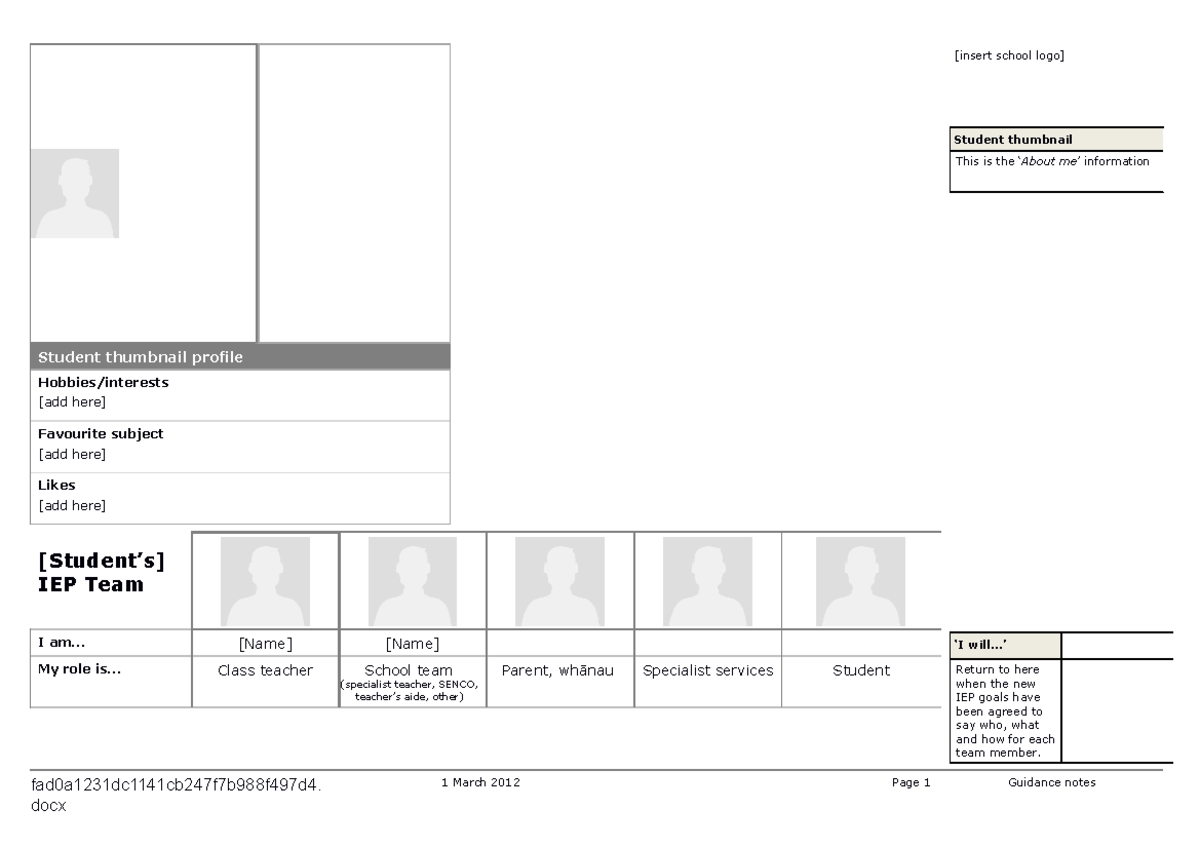 IEPTemplate - Sample IEP - Student thumbnail profile Hobbies/interests ...