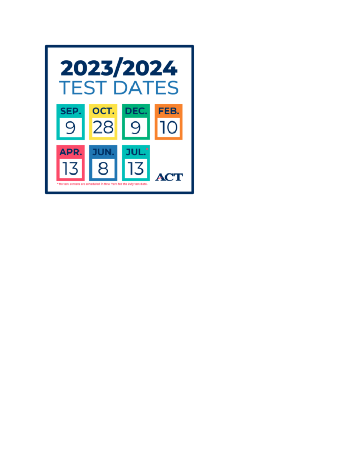 Act Test Dates Document - TEST DATES SEP. OCT. DEC. FEB. 9 28 9 10 APR ...