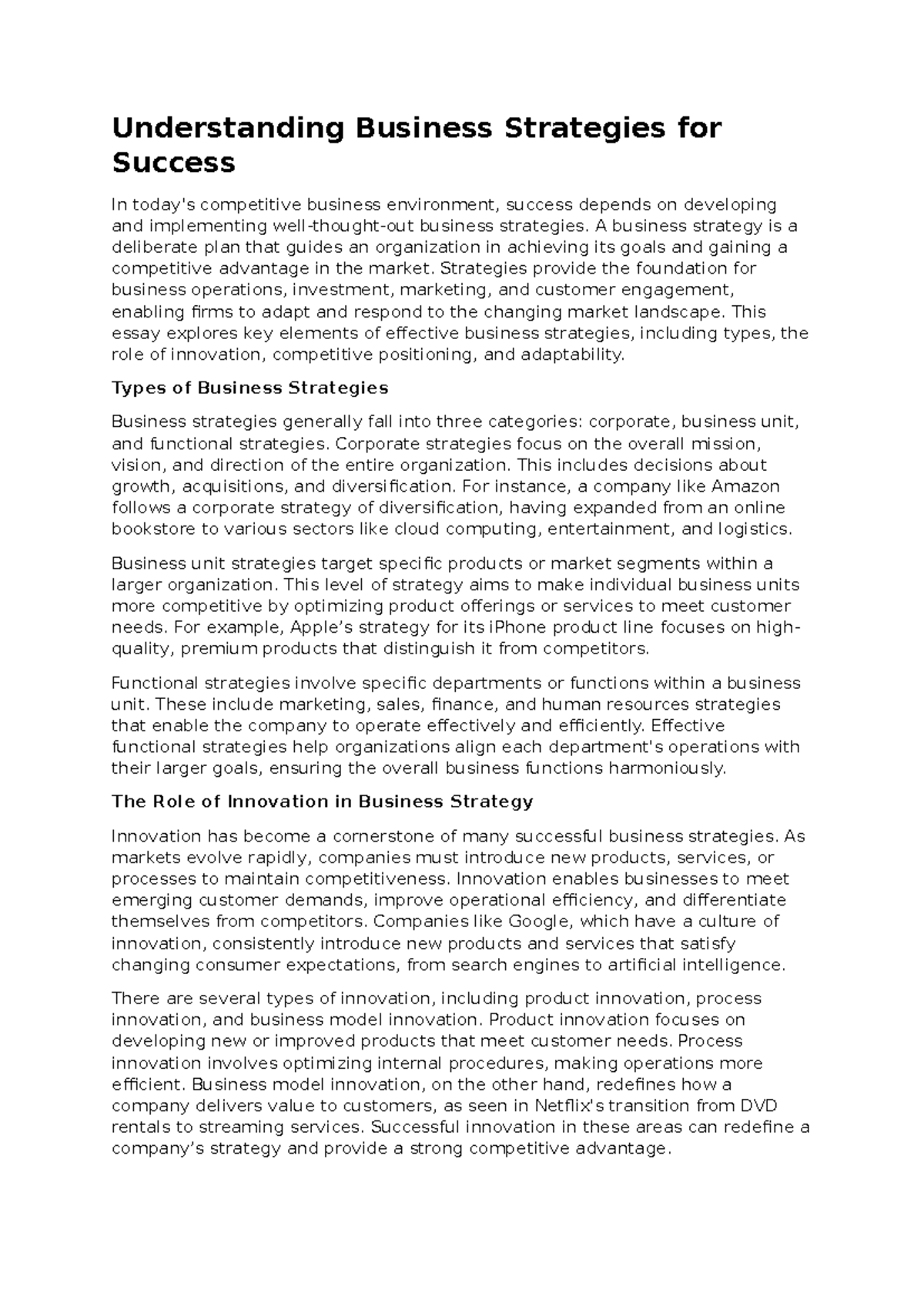 Understanding Business Strategies for Success - Understanding Business ...