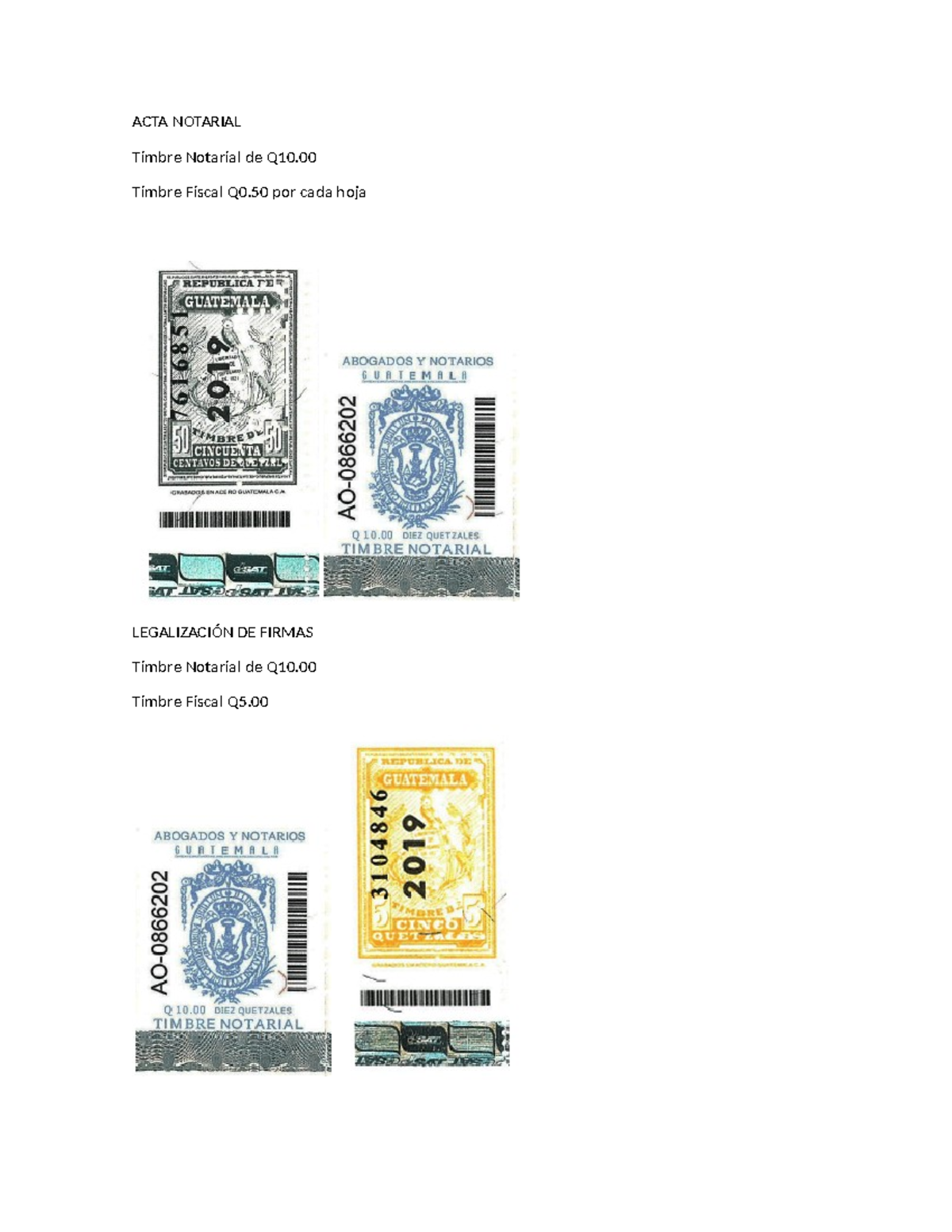 Timbres Fiscales EN LOS Diferentes Documentos - ACTA NOTARIAL Timbre ...