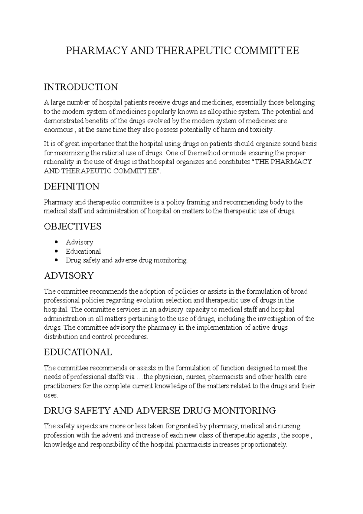 Pharmacy AND Therapeutic Committee evlin - PHARMACY AND THERAPEUTIC ...
