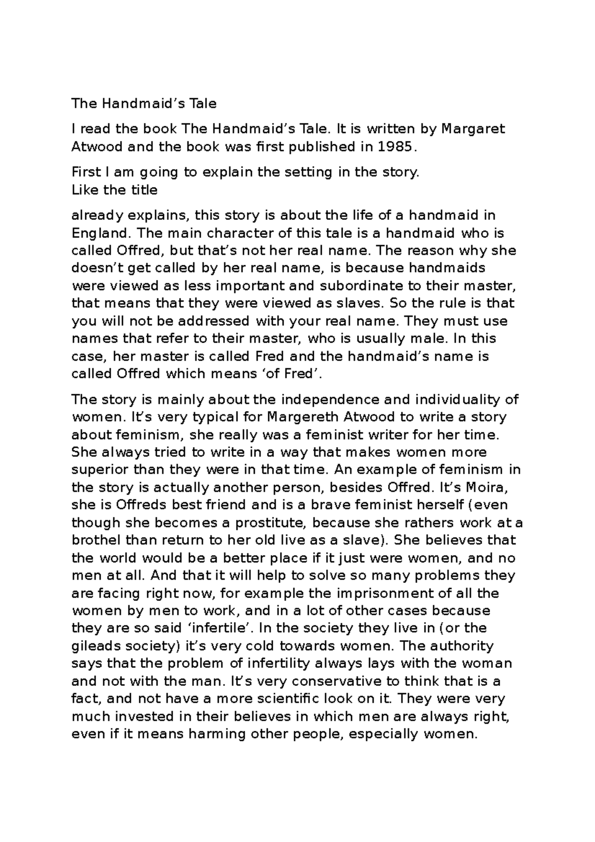 Book presentation The Handmaid's Tale - The Handmaid’s Tale I read the ...