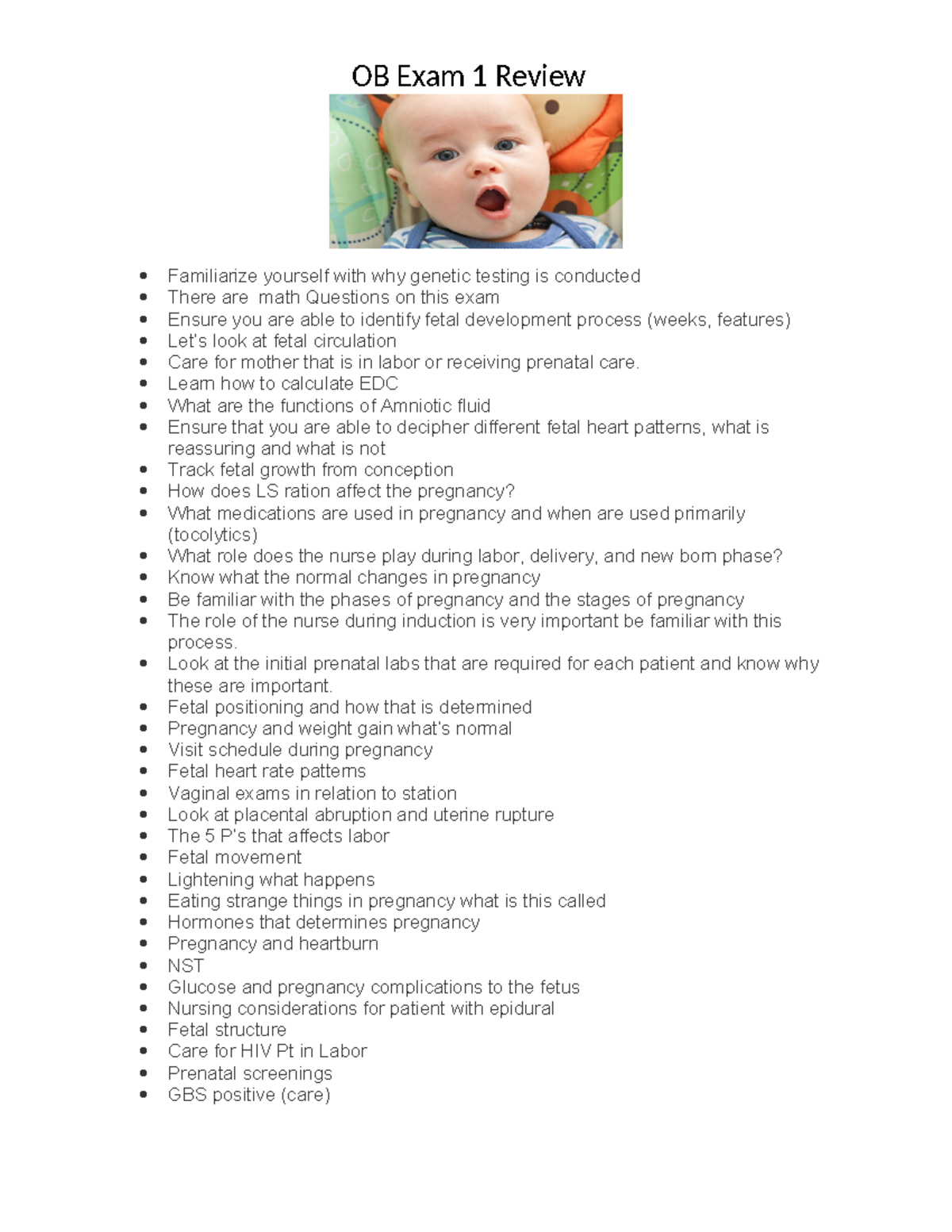 Test # 1 OB Review - Summary Caring For Women And Neonates - OB Exam 1 ...