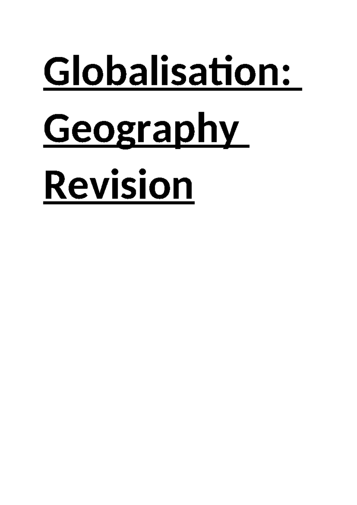 Globalisation Revision - Globalisation: Geography Revision ...