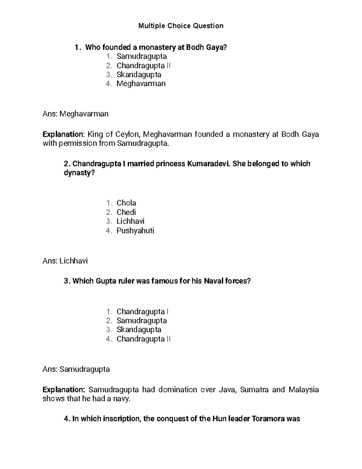 Multiple Choice Question - Ancient India: An Overview - PU - Studocu