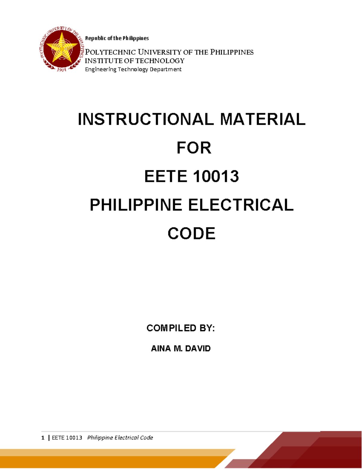 Student PEC IM EETE-10013 - POLYTECHNIC UNIVERSITY OF THE PHILIPPINES ...