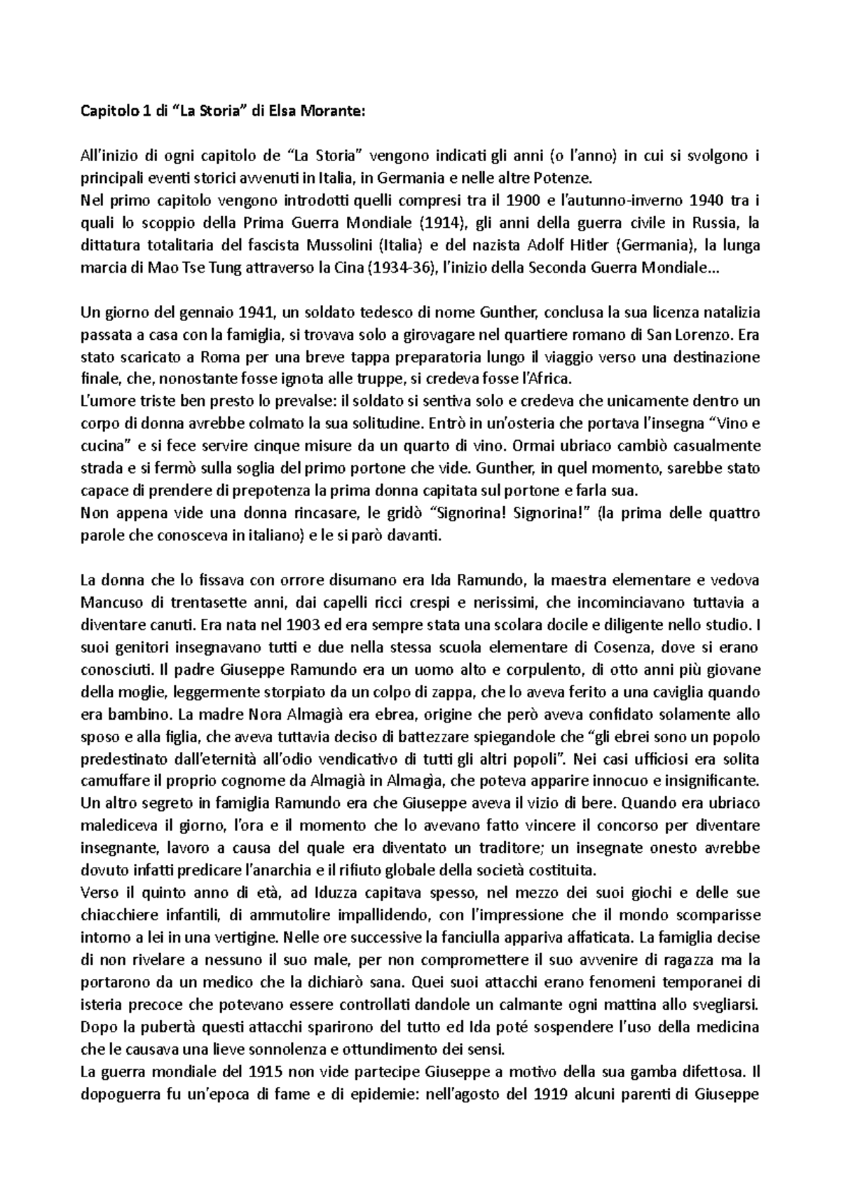 Capitolo 1 di La storia corretto - Capitolo 1 di “La Storia” di Elsa ...