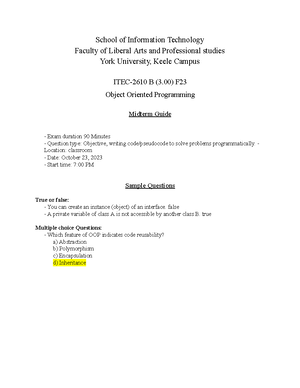 Midterm 2020 2021 Fall - online - York University AP/ITEC 2620 3 – Section A INTRODUCTION TO ...