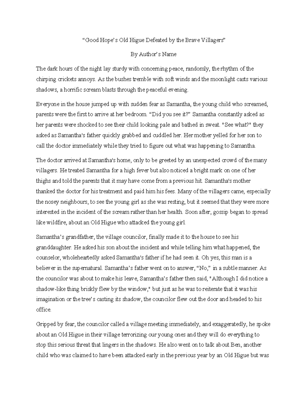 ENGL 1405 Learning Journal unit 5 - “Good Hope’s Old Higue Defeated by ...