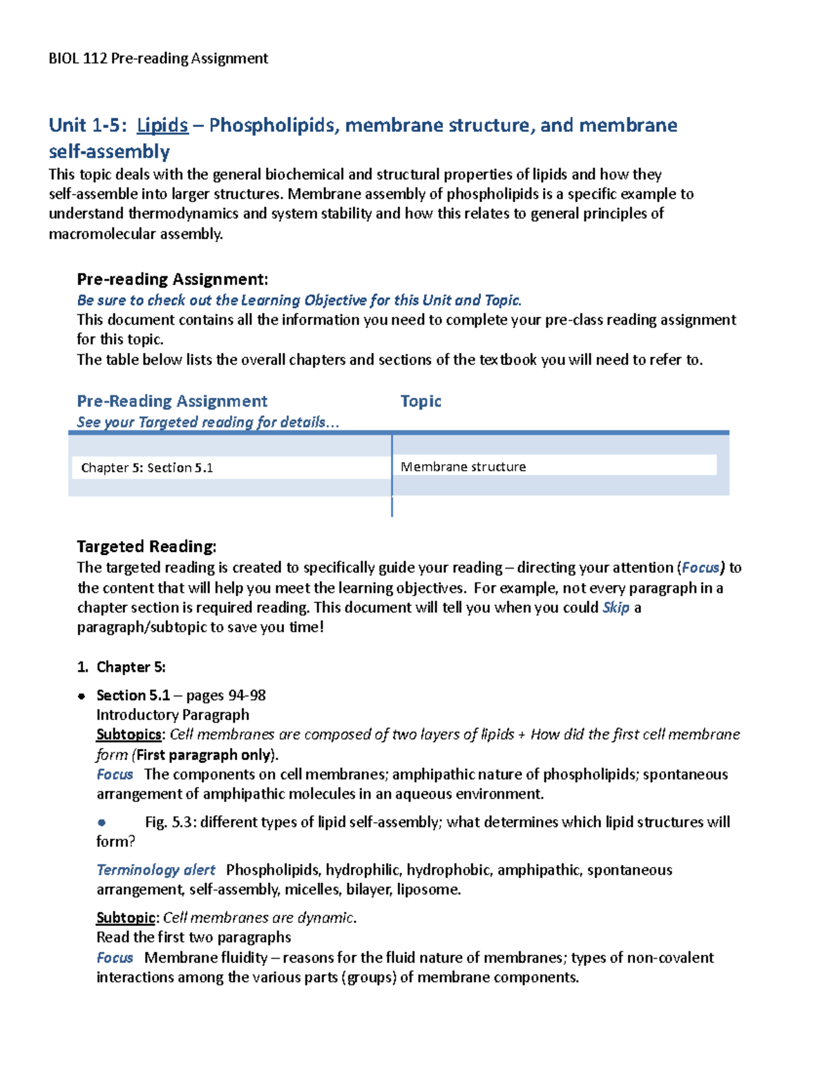 1.5 TRG Lipids Membrane Structure Assembly (3ed) Student - BIOL 112 Pre ...