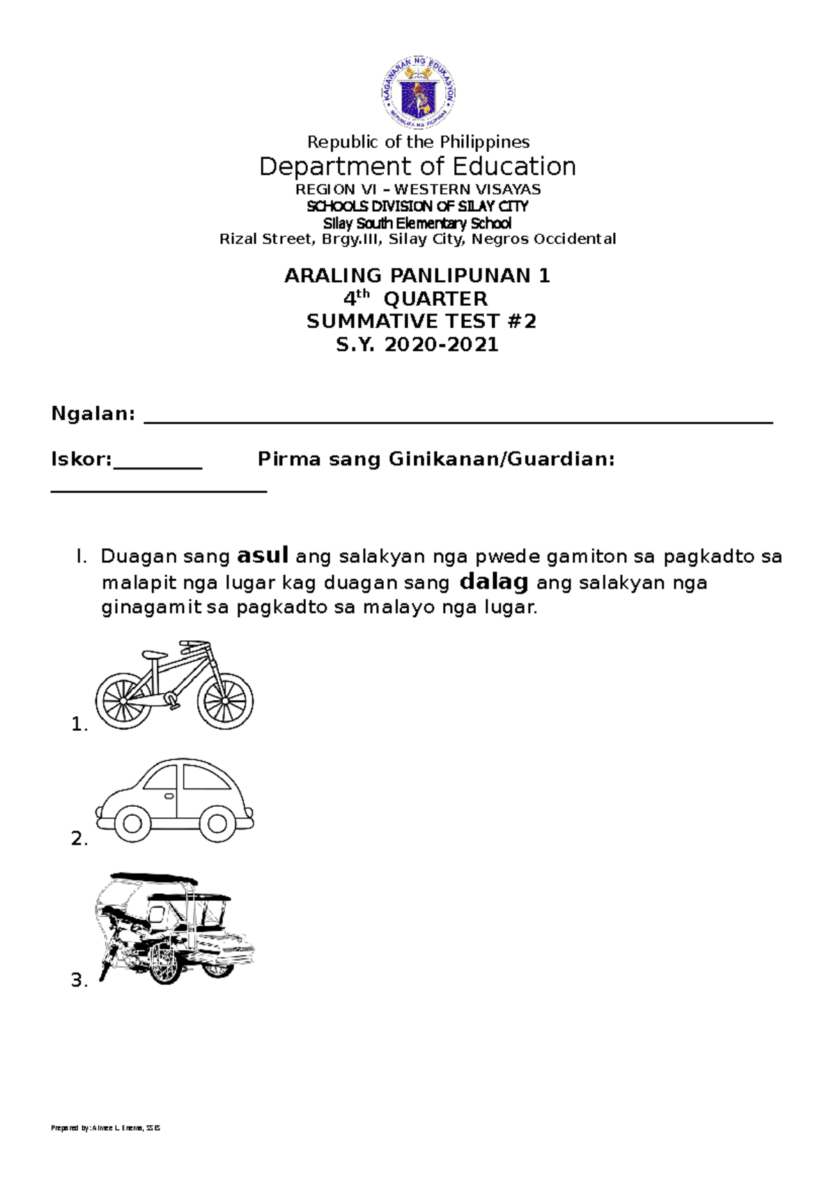 Aral Pan 4th QTR 2nd ST - SUMMATIVE TESTS - Republic of the Philippines ...