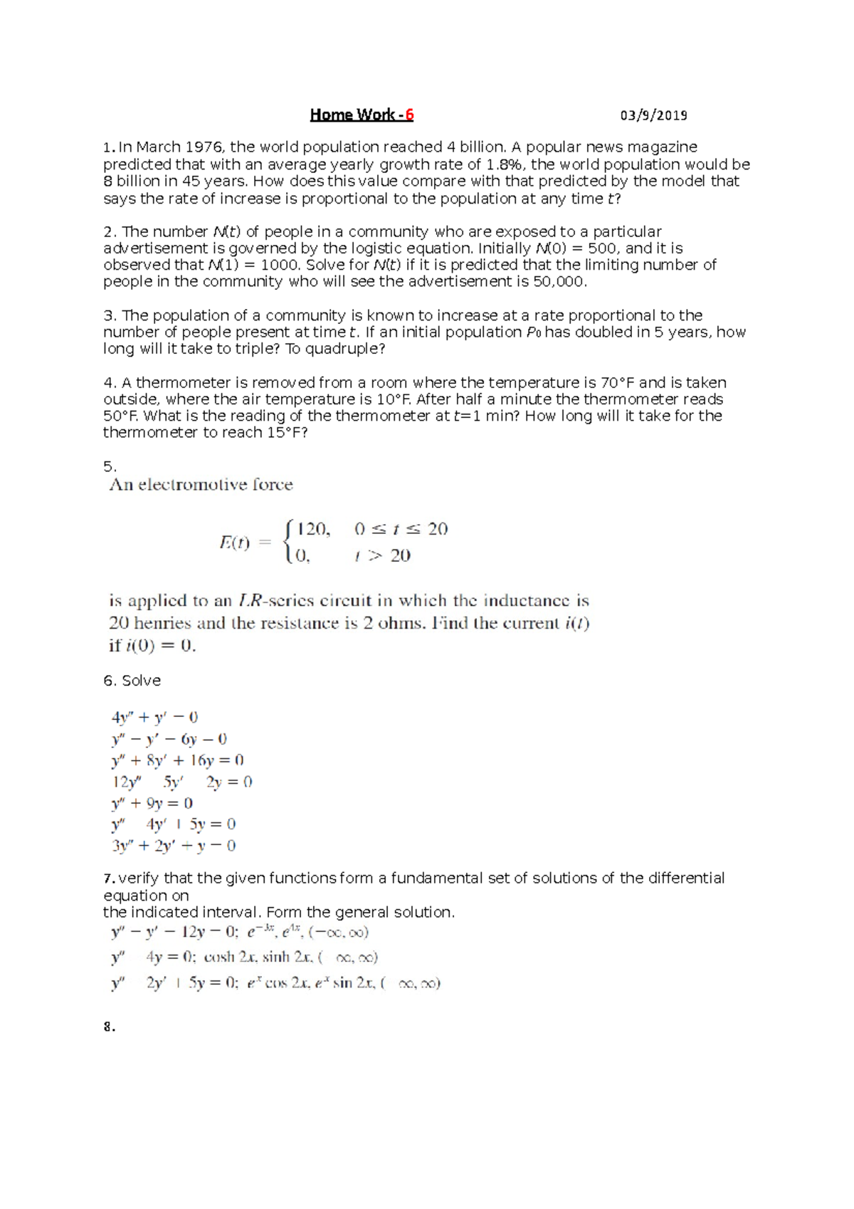Advanced Engineering mathematics Homework 6 - ADVANCED ENGINEERING ...