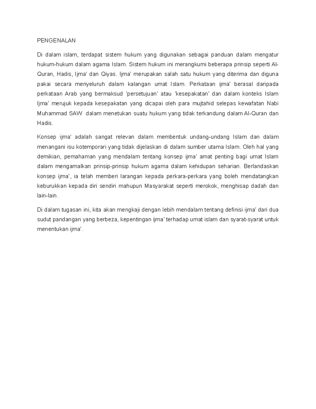 Assignment CTU - PENGENALAN Di dalam islam, terdapat sistem hukum yang ...