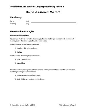 Course 16 UNIT 11 Written QUIZ - Touchstone 4 © Cambridge University ...