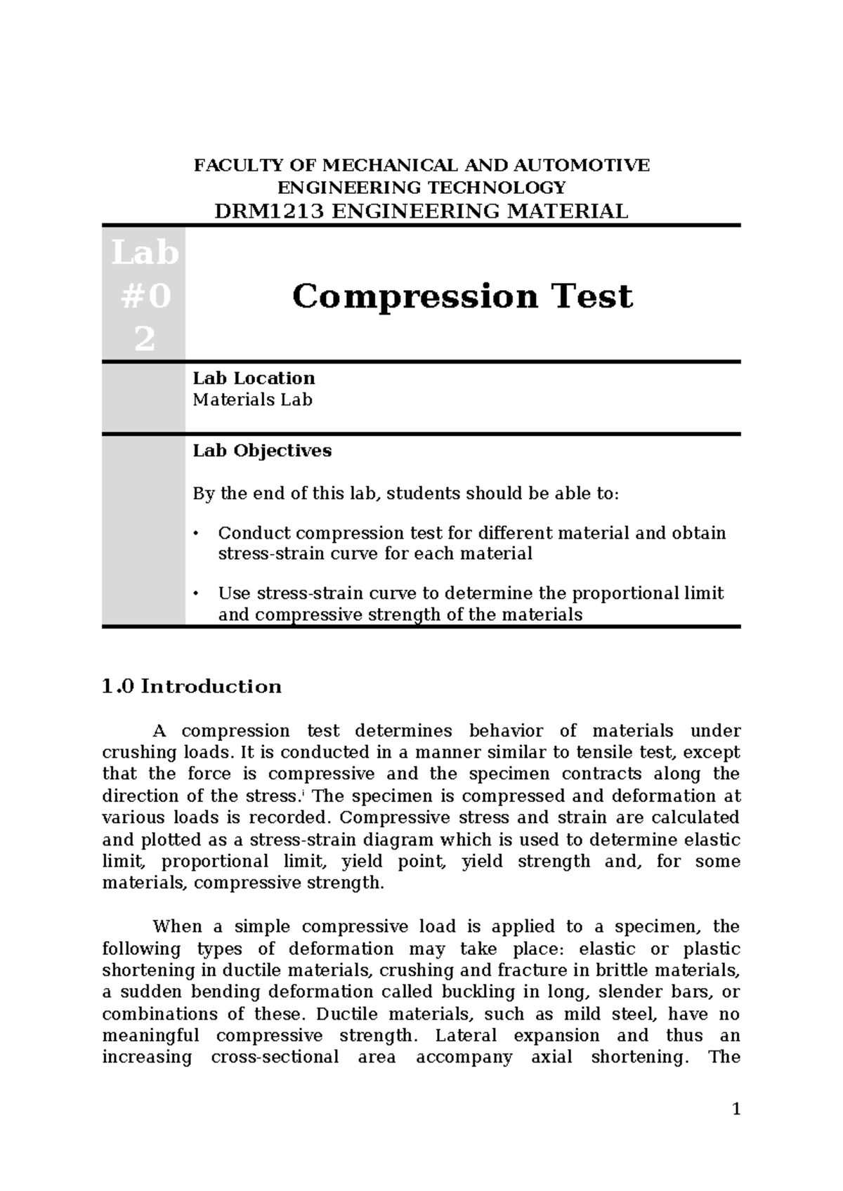 Compression report - FACULTY OF MECHANICAL AND AUTOMOTIVE ENGINEERING ...