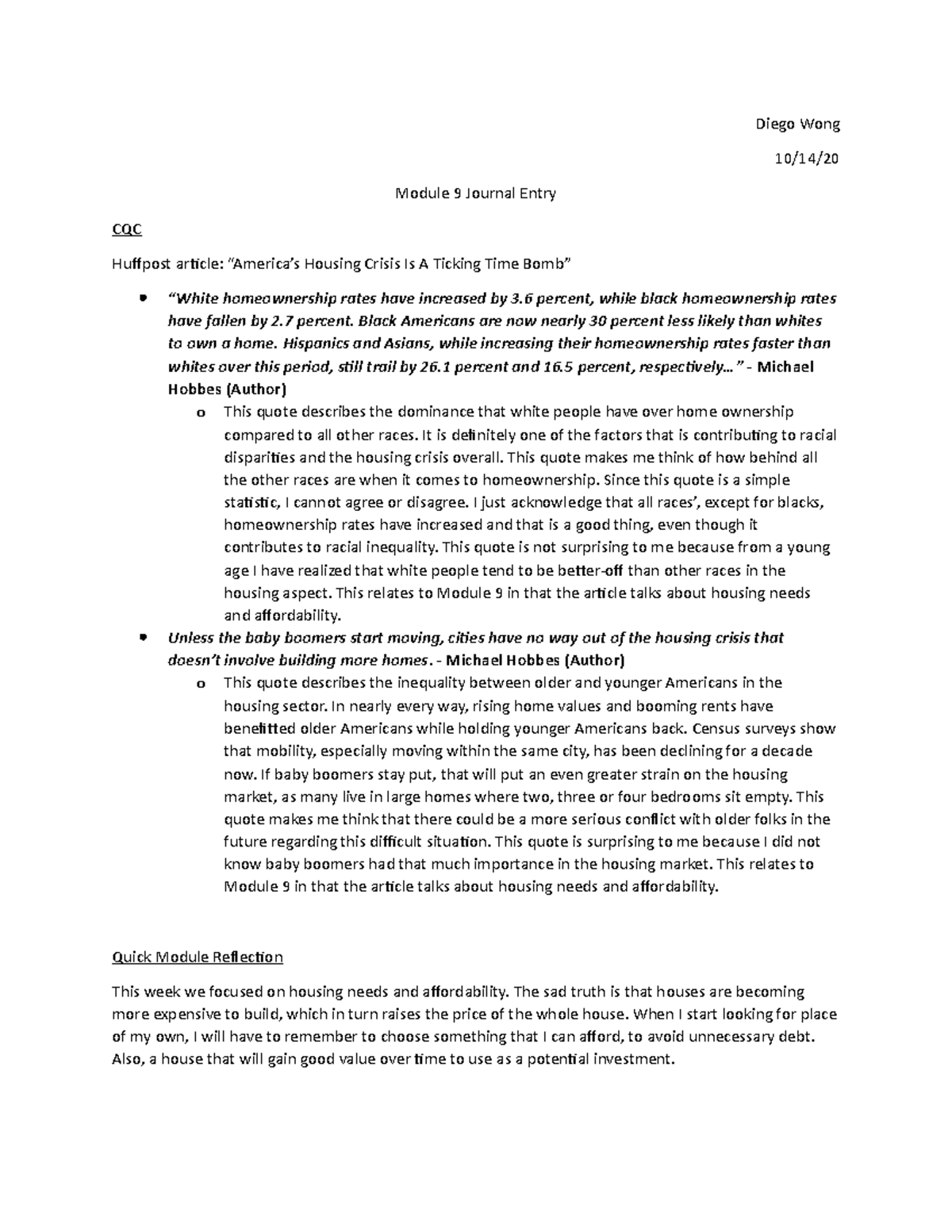 Module 9 Journal Entry copy - Diego Wong 10/14/ Module 9 Journal Entry ...