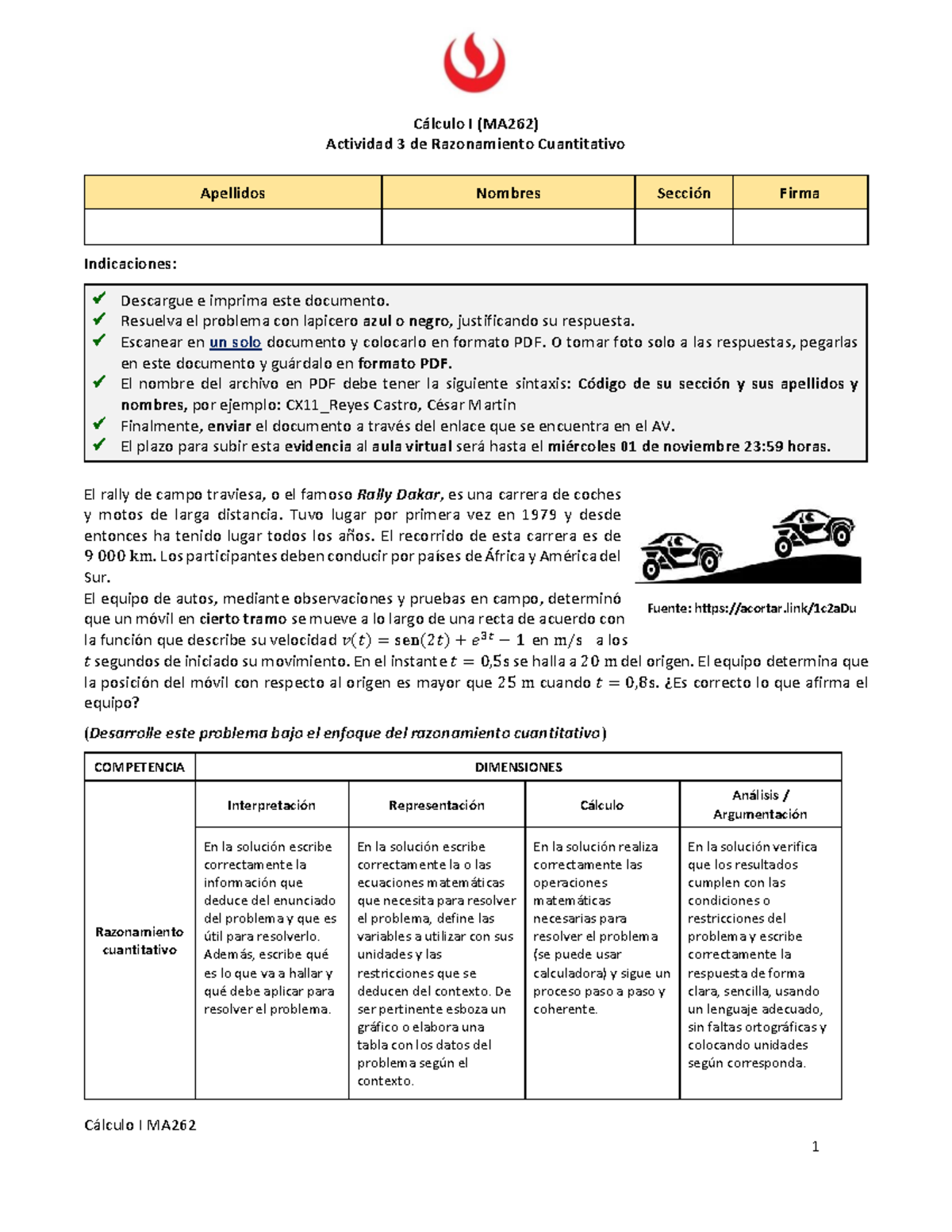 Actividad RC3 U202317894 - Cálculo I MA 1 Cálculo I (MA262) Actividad 3 de Razonamiento ...