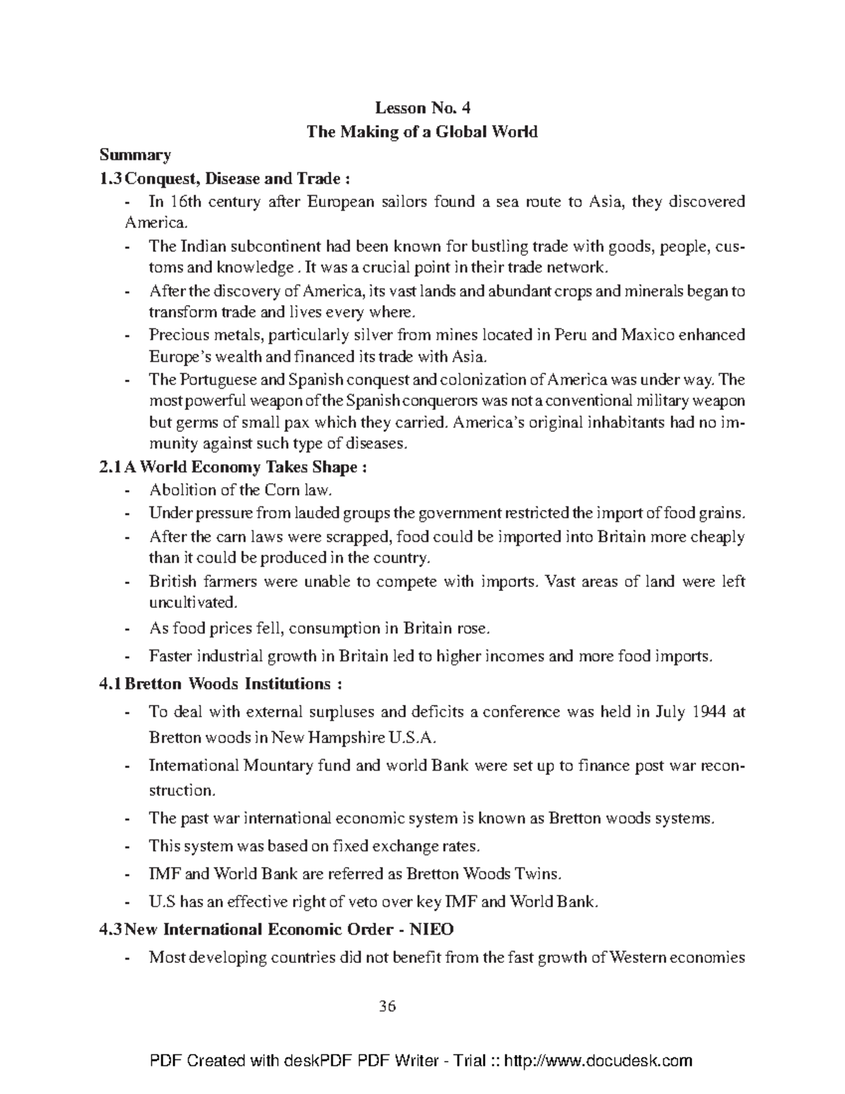 10 social science history 4 - 36 Lesson No. 4 The Making of a Global ...
