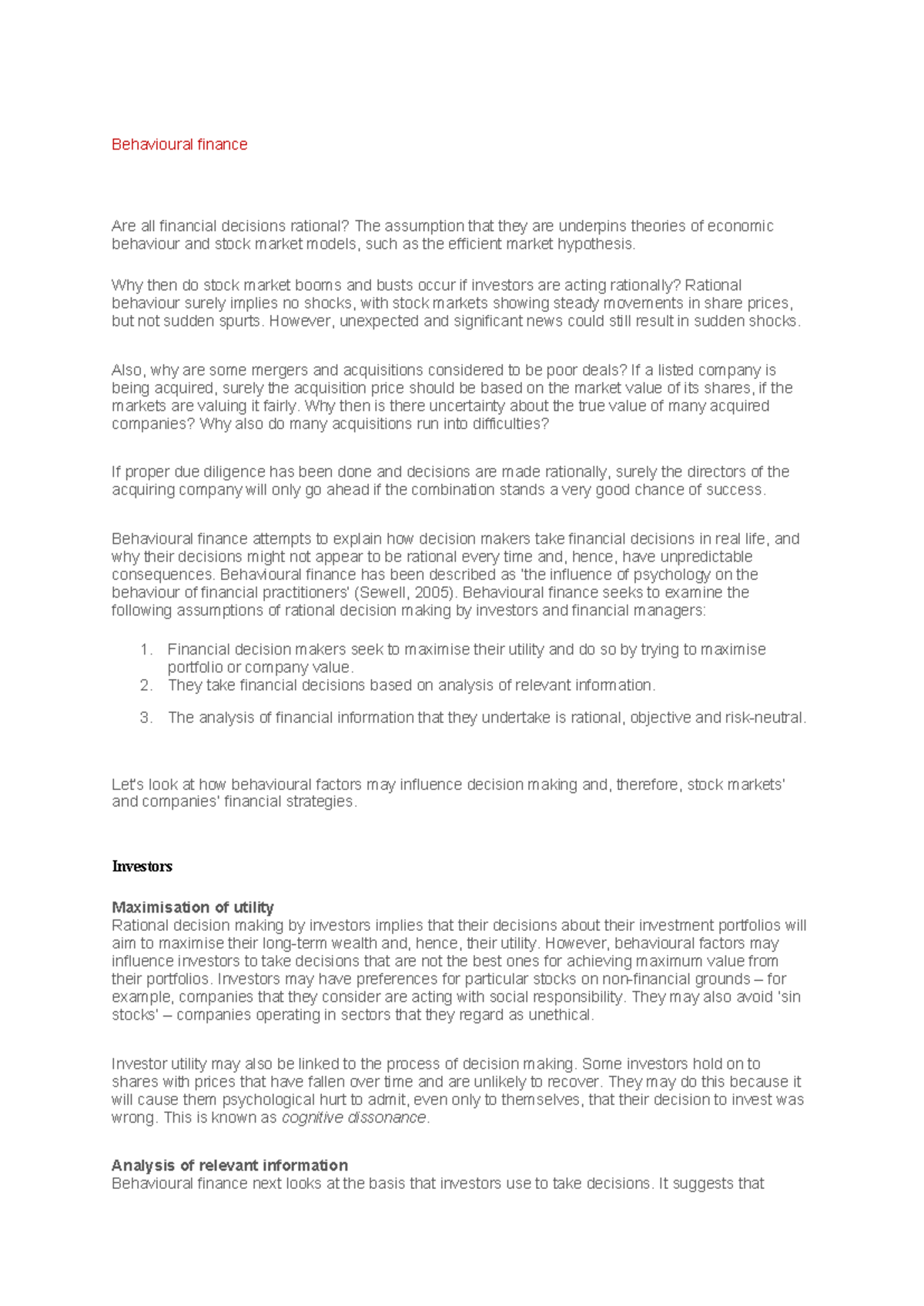 Behavioural finance - AFM technical articles - Behavioural finance Are ...