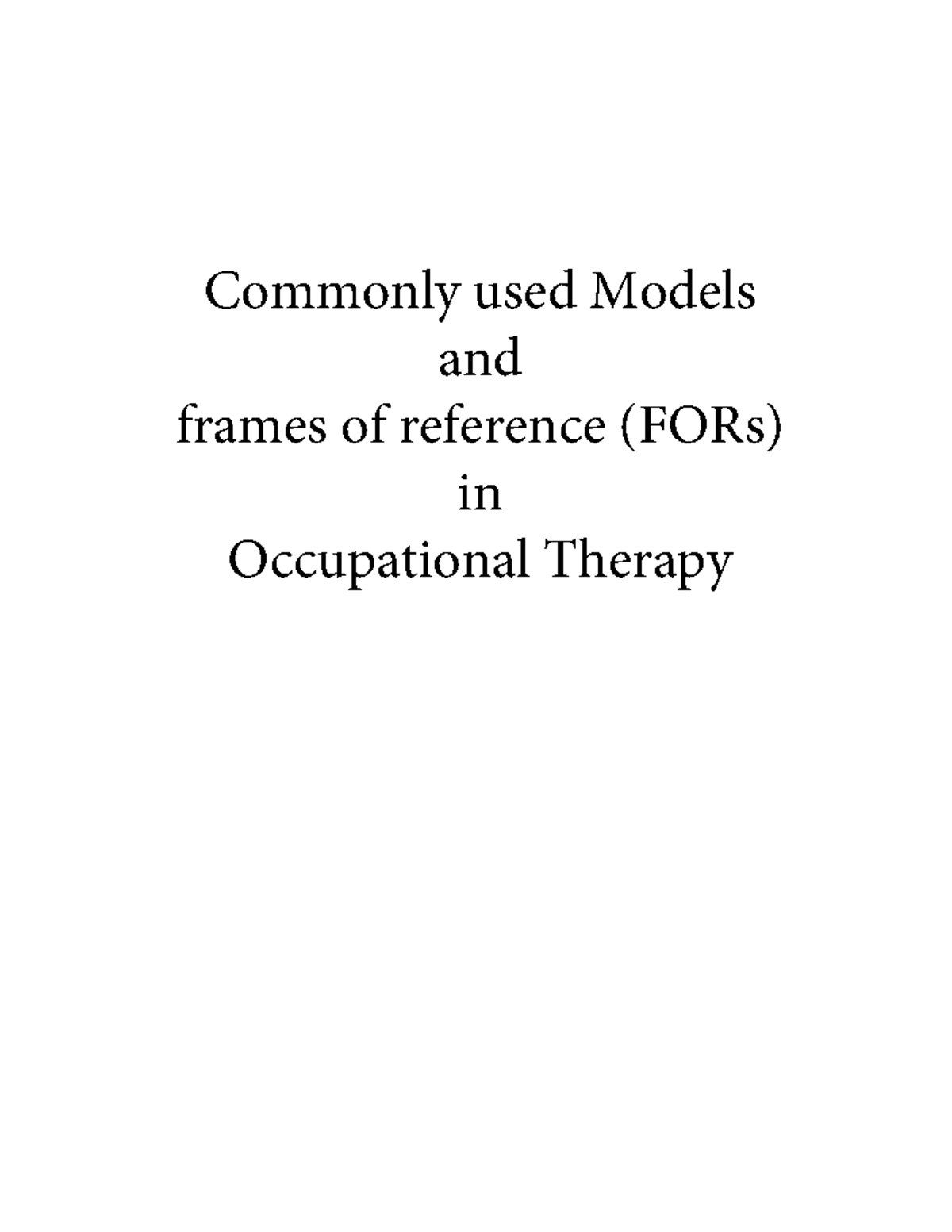 Common FORs in OT - Commonly used Models and frames of reference (FORs ...