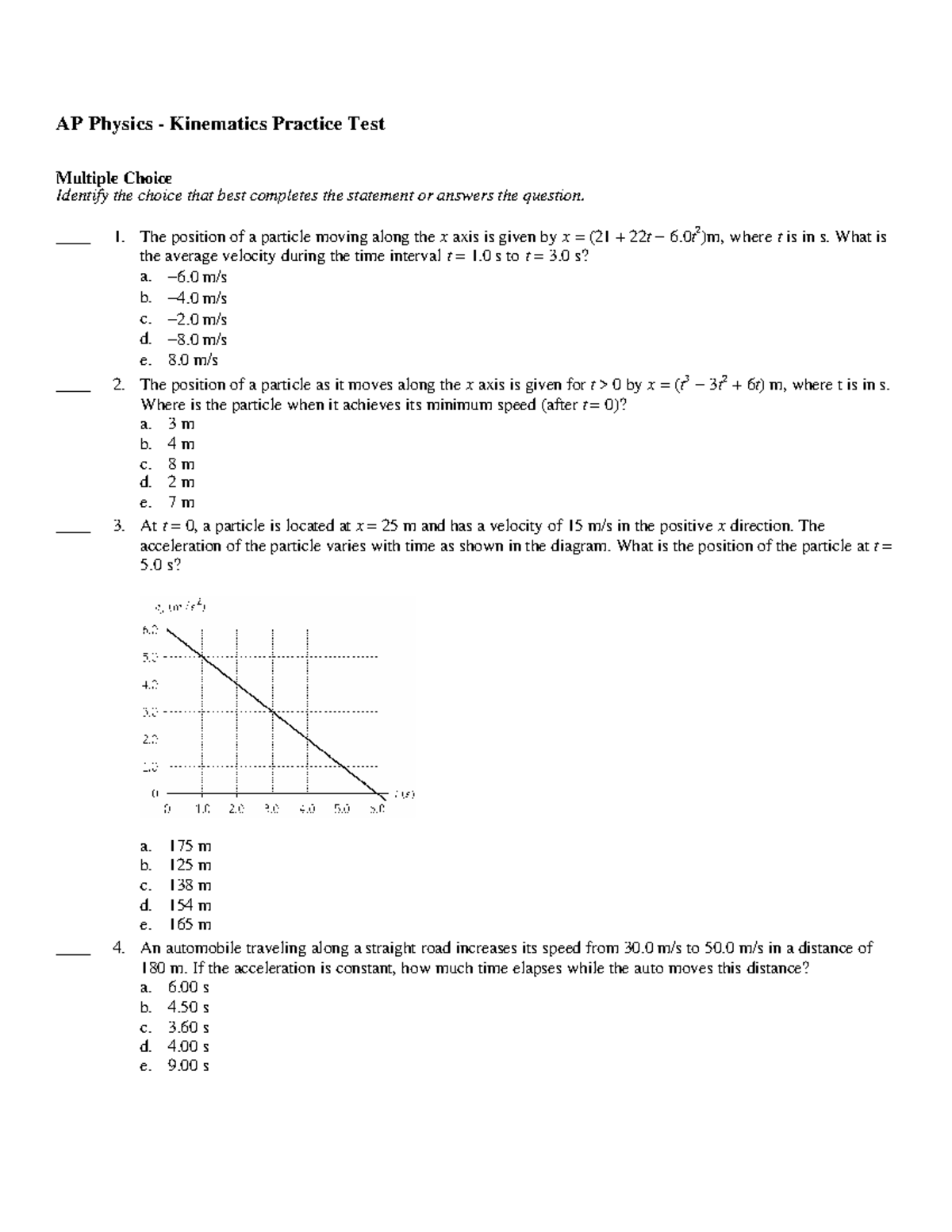 Kinematicspractice - Sample questions and problems on kinematics - AP ...
