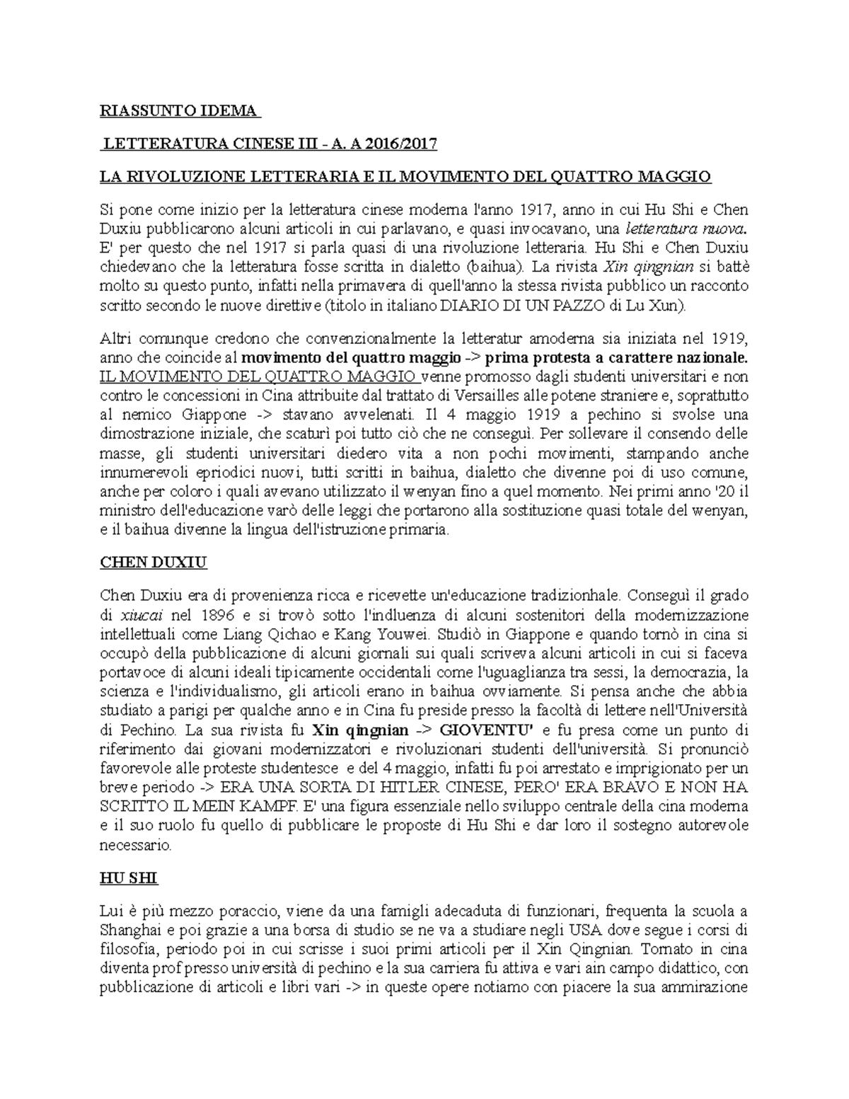 Riassunto WILT Idema - Letteratura Cinese - RIASSUNTO IDEMA LETTERATURA ...