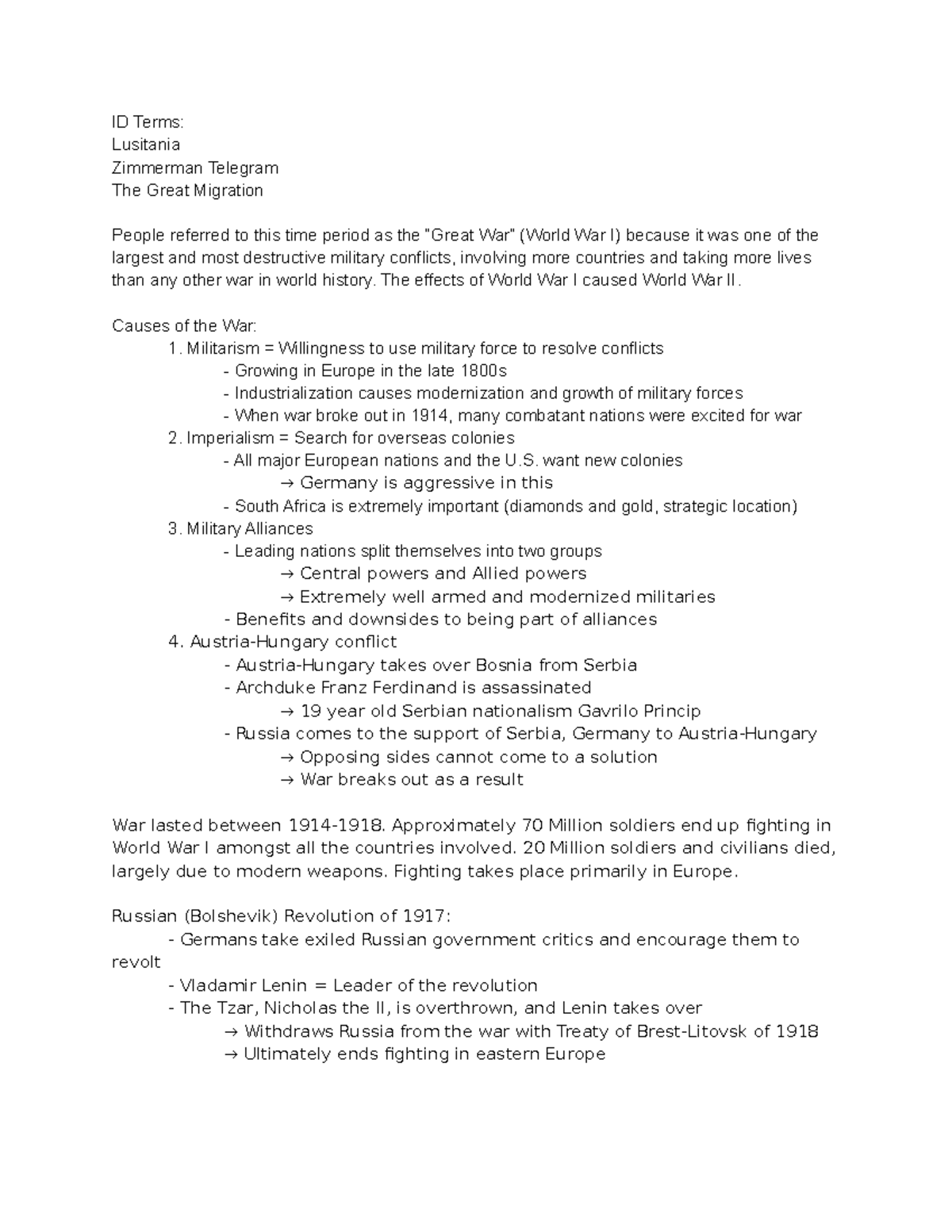 The Great War/World War 1 - ID Terms: Lusitania Zimmerman Telegram The ...