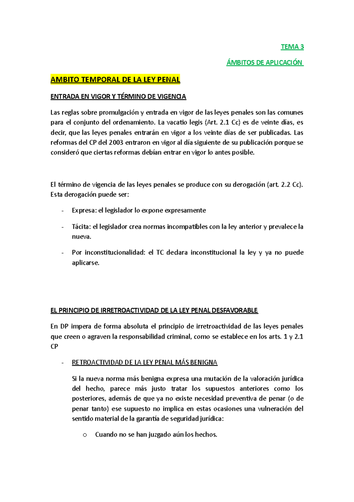 TEMA 3-2 - TEMA 3 ÁMBITOS DE APLICACIÓN AMBITO TEMPORAL DE LA LEY PENAL ...