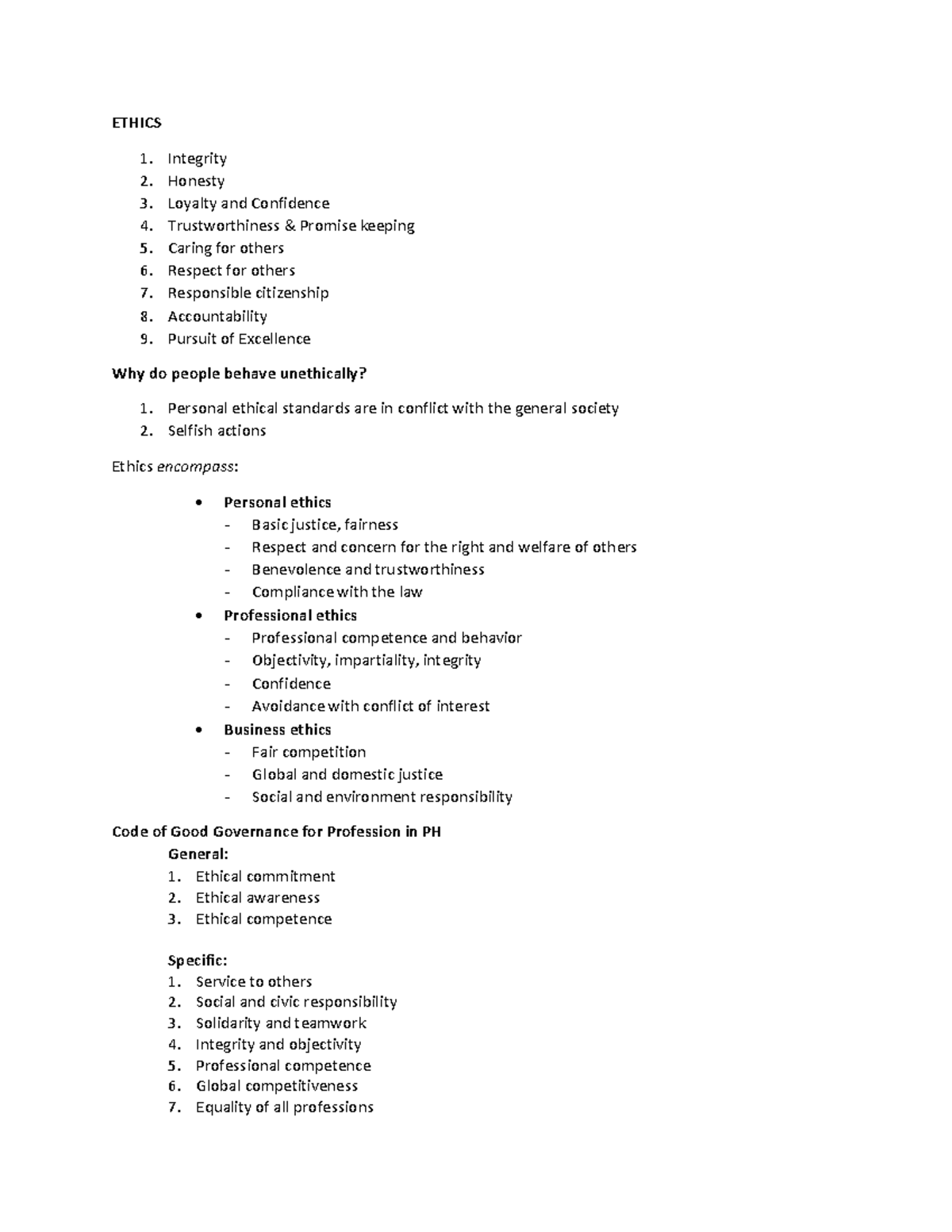 Ethics study of ethics - ETHICS Integrity Honesty Loyalty and ...