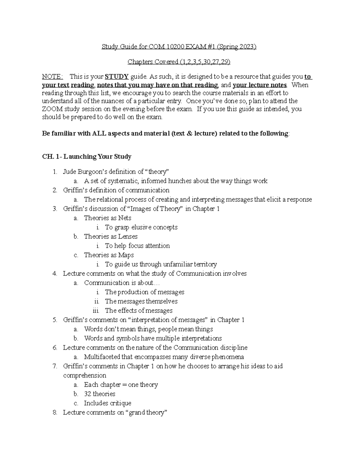 COM 102 Spring,2023- EXAM 1 Study Guide - Study Guide for COM 10200 ... COM 102 Spring,2023- EXAM 1 Study Guide - Study Guide for COM 10200 ...