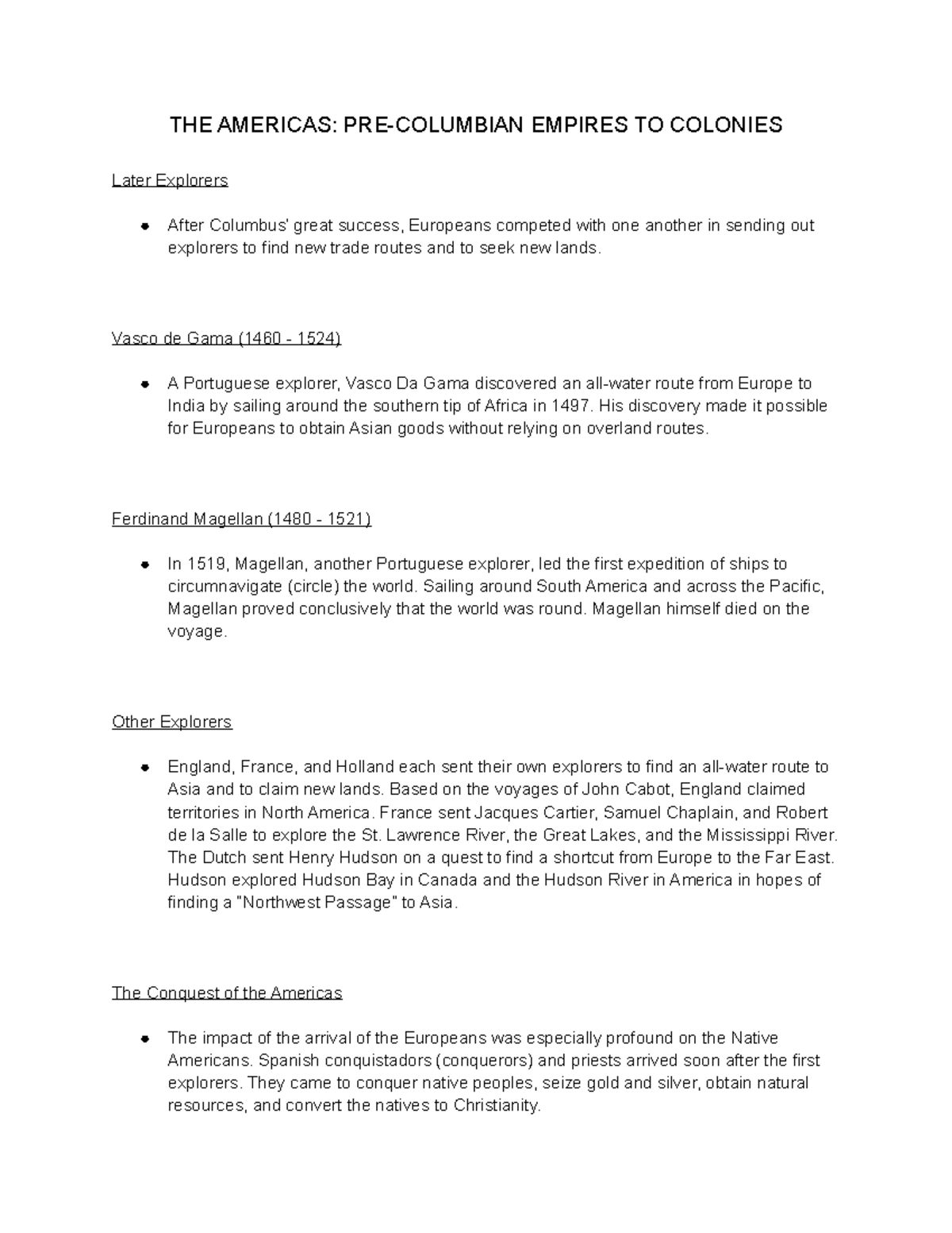 World History Notes Part 20 - THE AMERICAS: PRE-COLUMBIAN EMPIRES TO ...