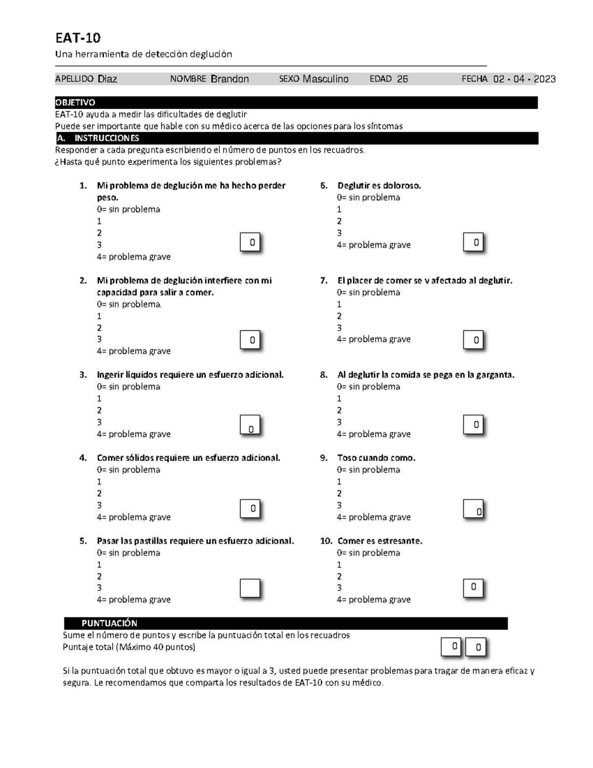 EAT 10 - tamizaje - EAT- Una herramienta de detección deglución ...