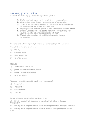 Learning Journal Unit 4- BIOL - 1122 - BIOL 1122 - UoPeople - Studocu