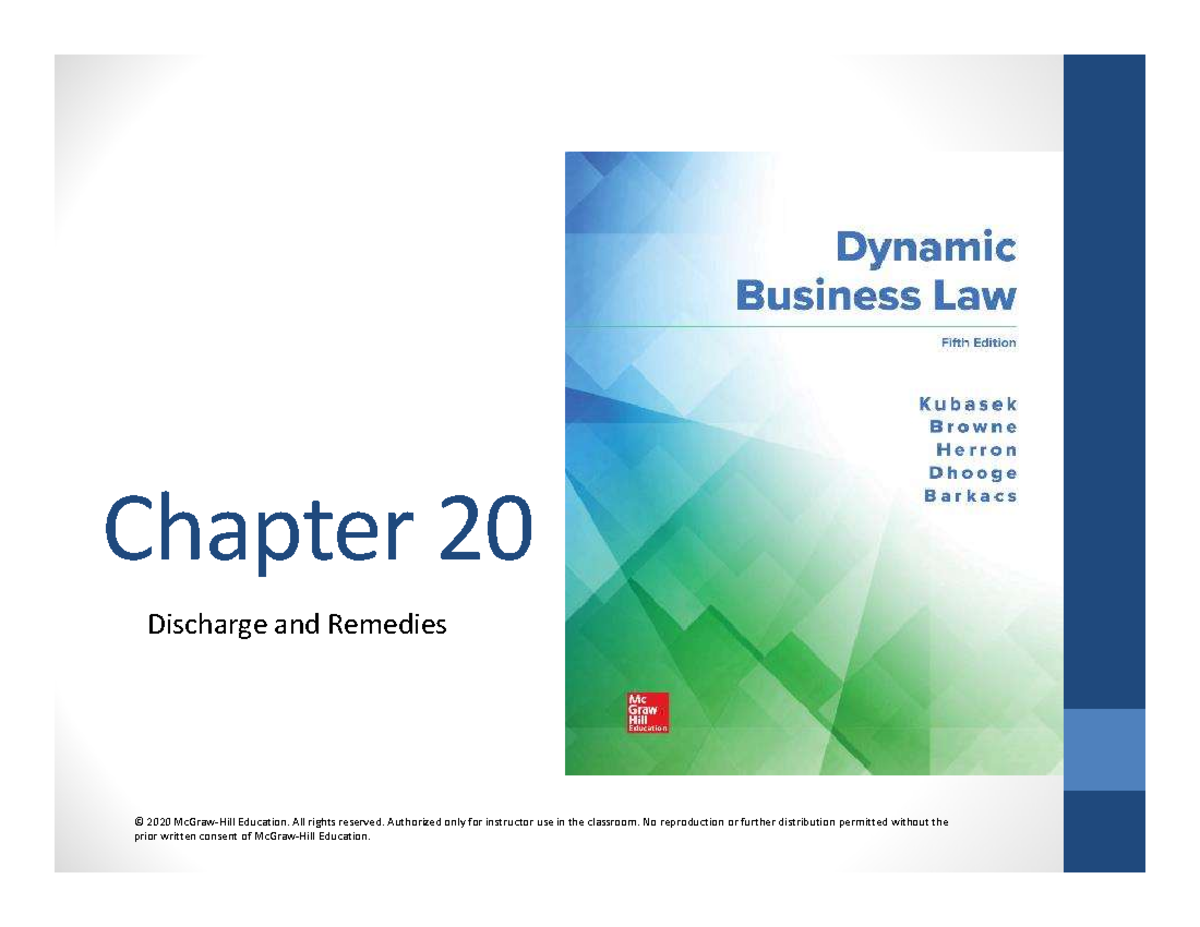 Business Law Chapter 20 Power Point - Chapter 20 Discharge and Remedies © 2020 McGraw-Hill - Studocu