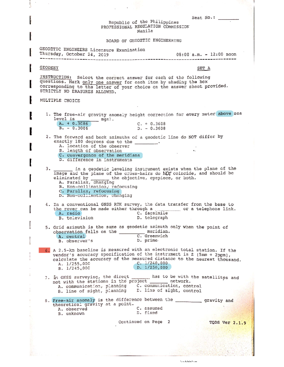 2019-GE- Board Answer KEY - RMSD is a measure of accuracy, to compare ...