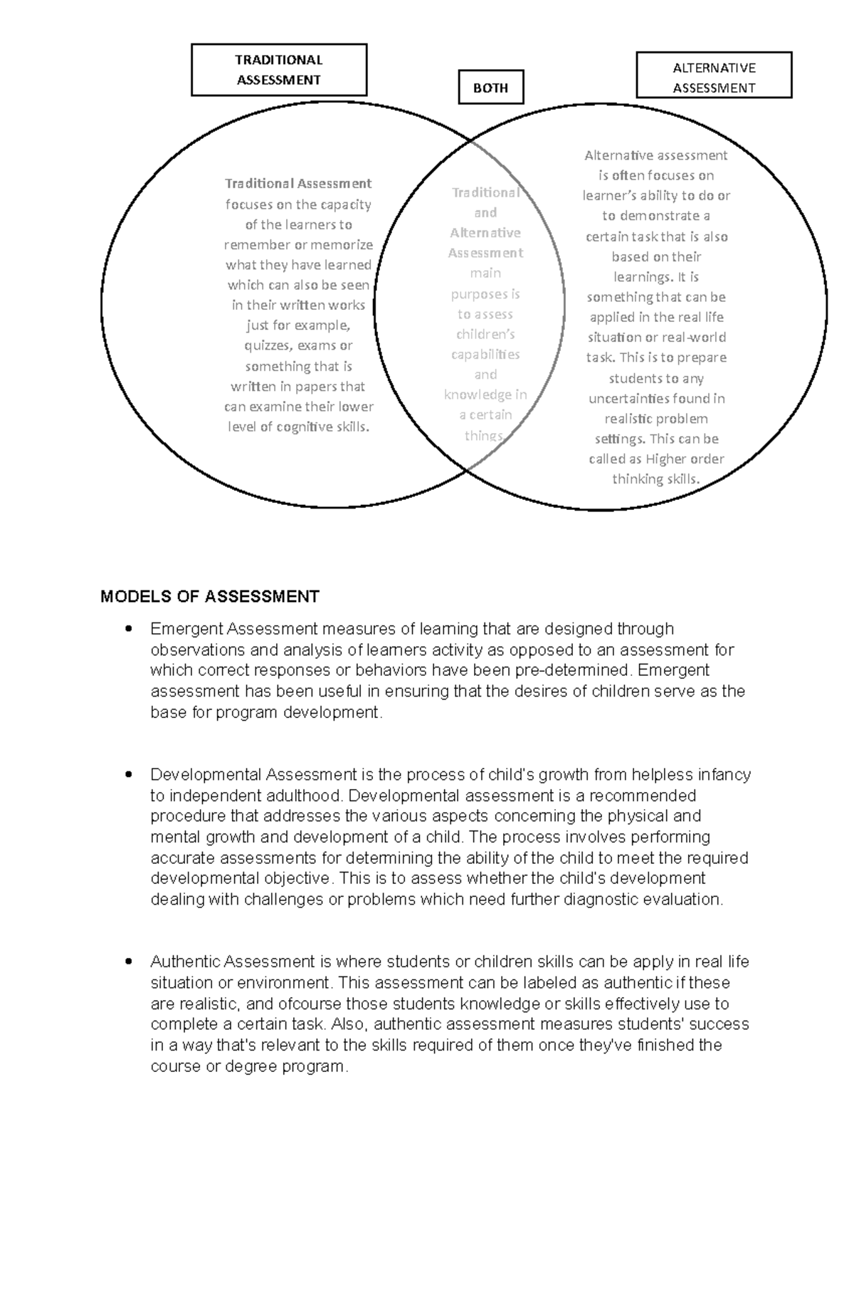 Models OF Assessment - Lecture notes 1-10 - MODELS OF ASSESSMENT ...