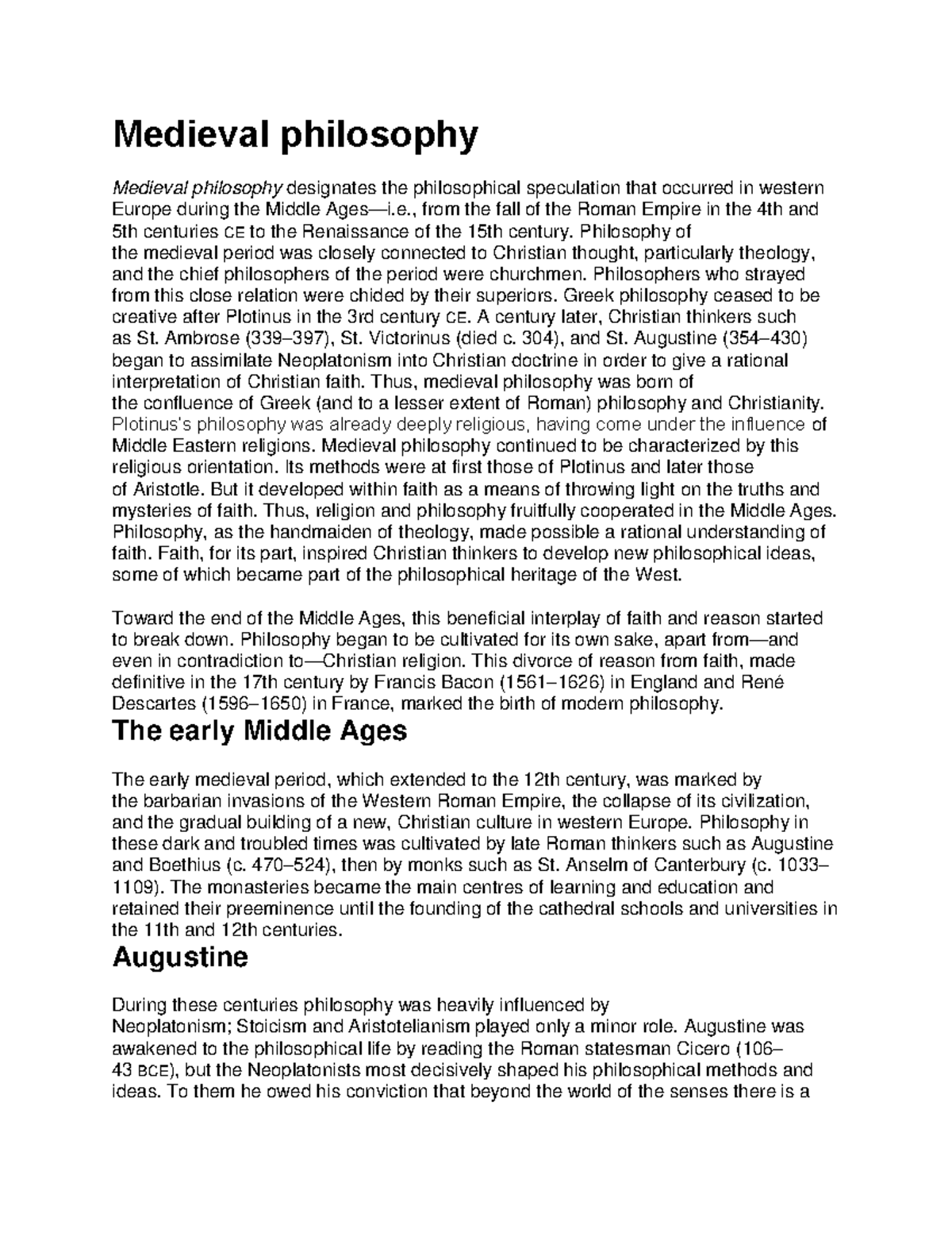 Medieval philosophy - Medieval philosophy Medieval philosophy ...