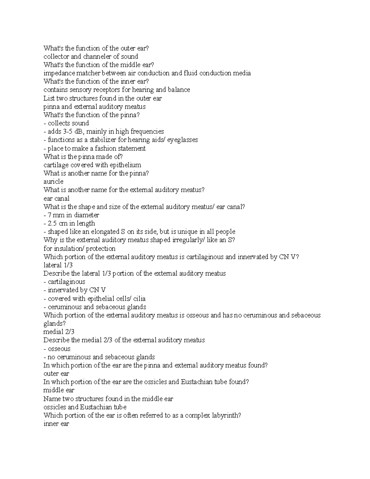 Ss 5 - notes - What's the function of the outer ear? collector and ...