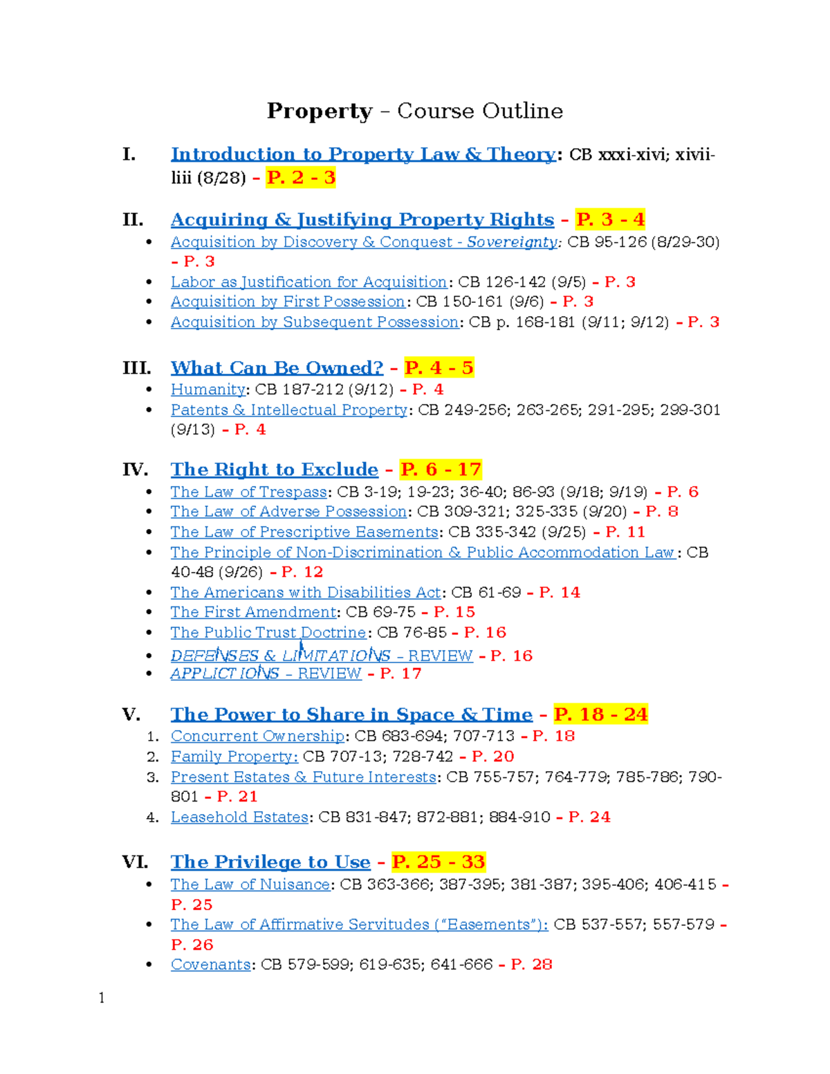 Property Outline #1 - Concepts - Property – Course Outline - liii (8/28 ...